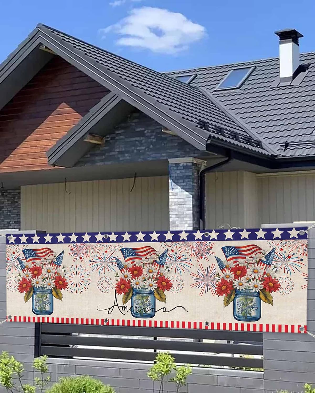 Large Banner Holiday Party Decoration 4th of July Red Blue Flower ...