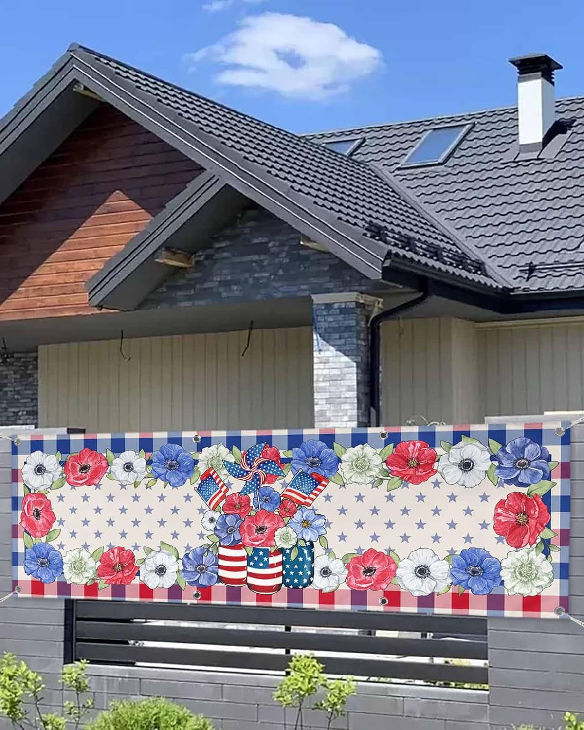 Large Banner Holiday Party Decoration 4th of July Stars Blue Red ...