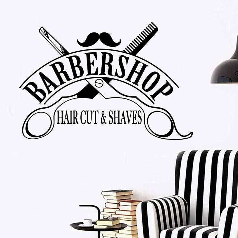 Large Barbershop Salon Wall Decal-Hair Cut Shaves Barber Moustache ...