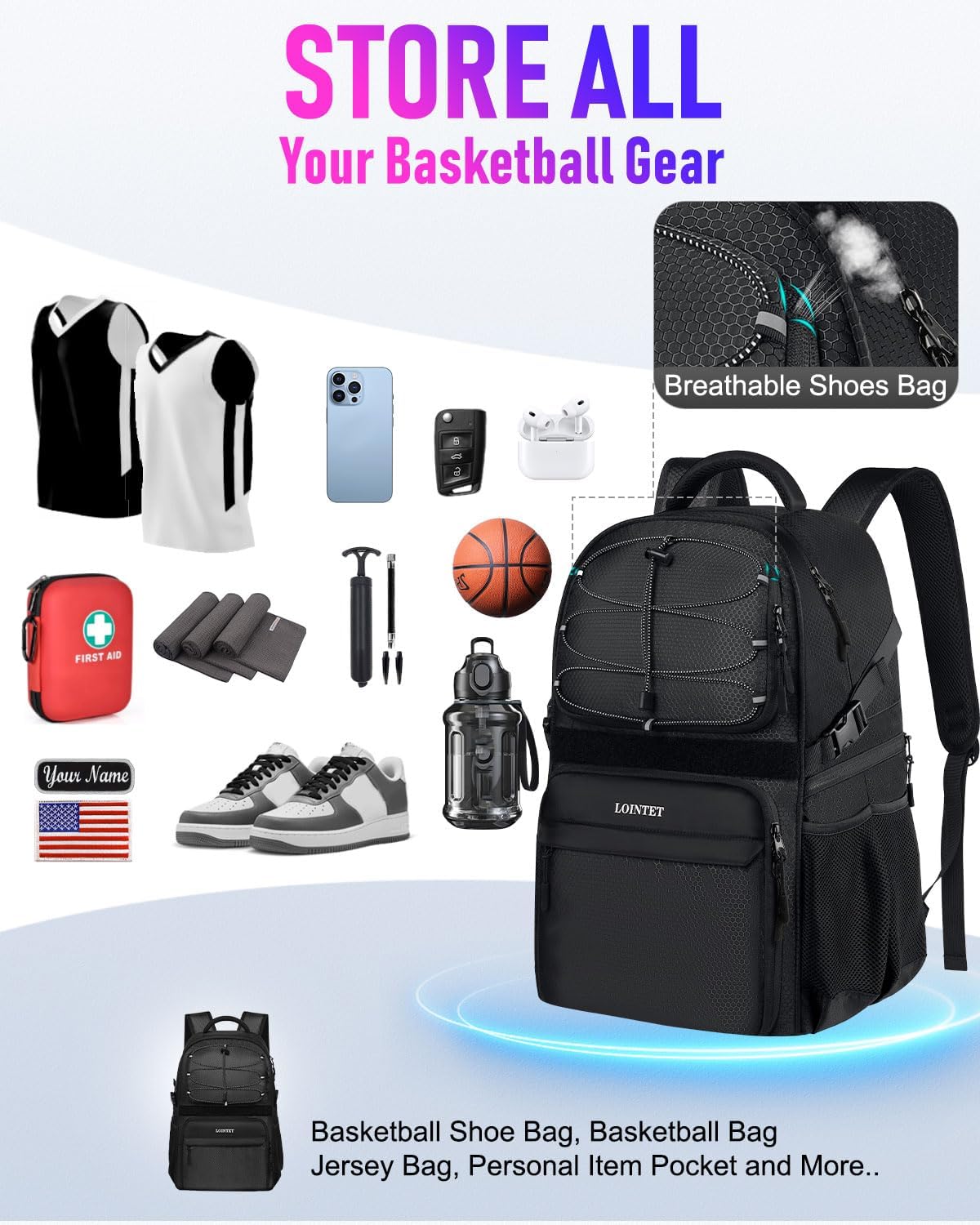 Basketball Bag Backpack with Holder, Large Sports Accessories Bag for ...