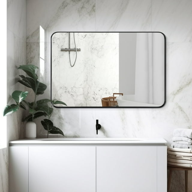 Black Metal Framed Bathroom Mirror 36x24 Inch, Anti-Rust, Wall-Mounted ...