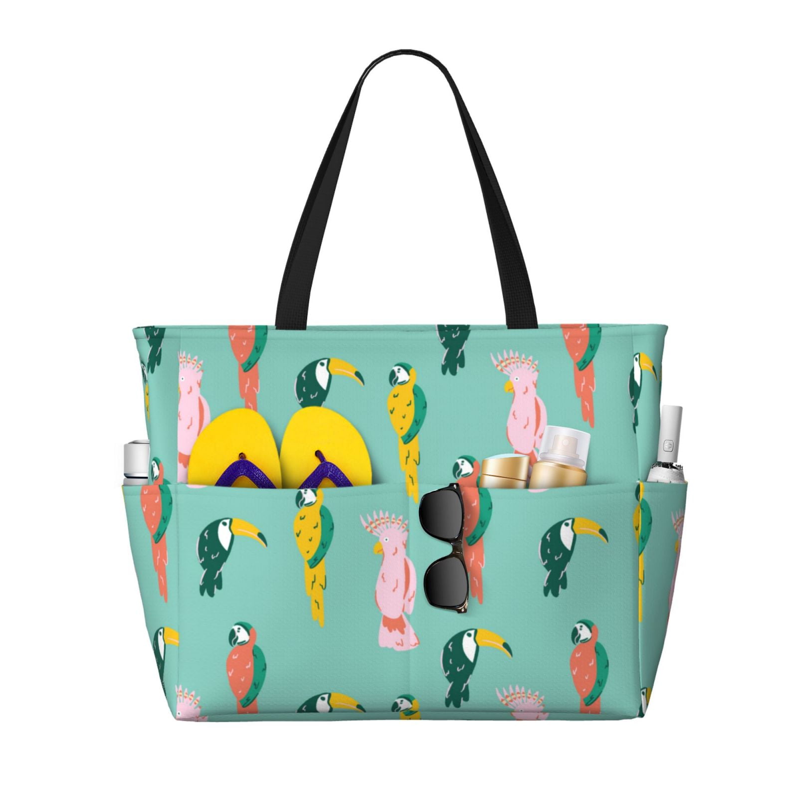 Large Beach Bag For Women, Cute Macaw Cockatoo Toucan Waterproof Beach ...