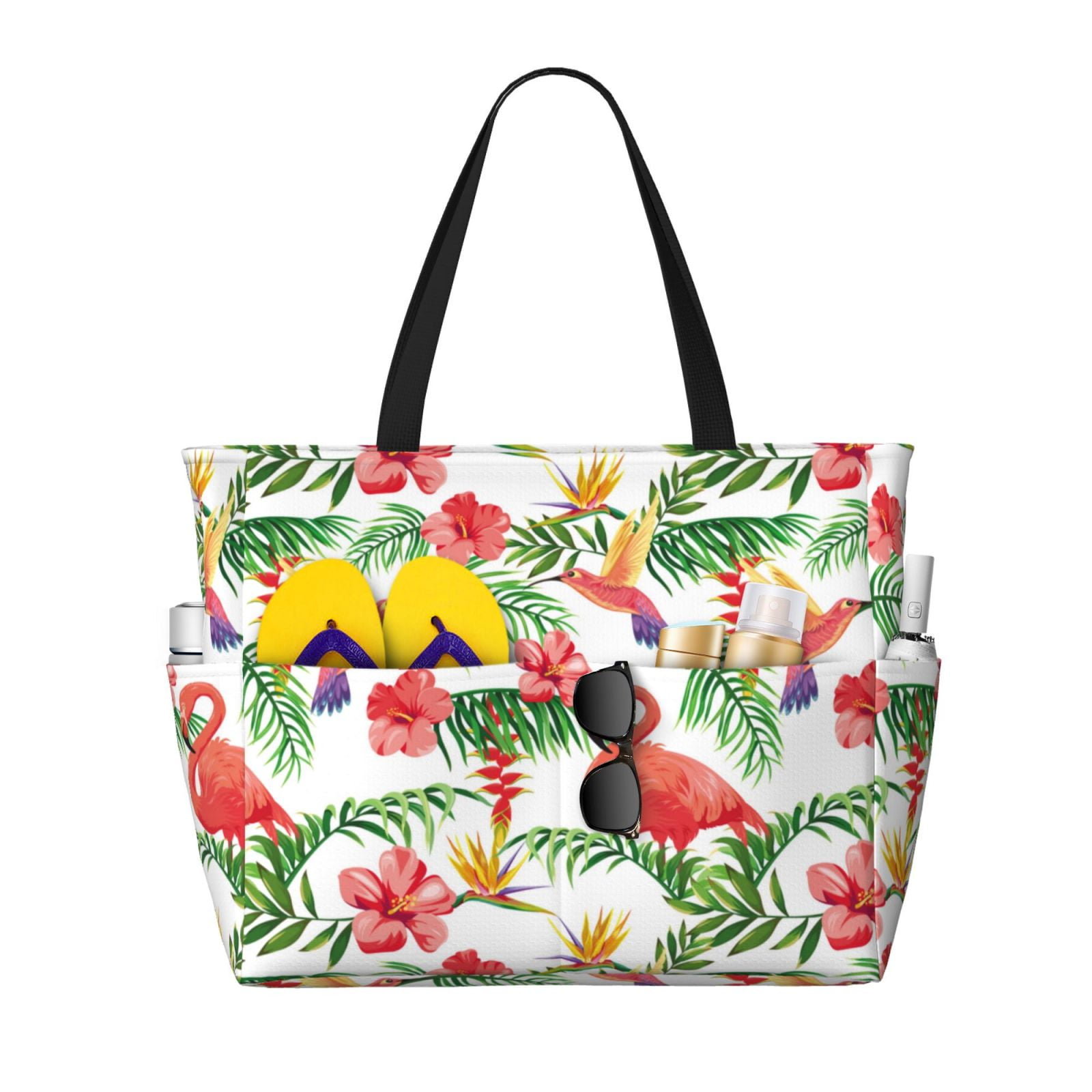 Large Beach Bag For Women, Flamingo Hummingbird Red Waterproof Beach ...