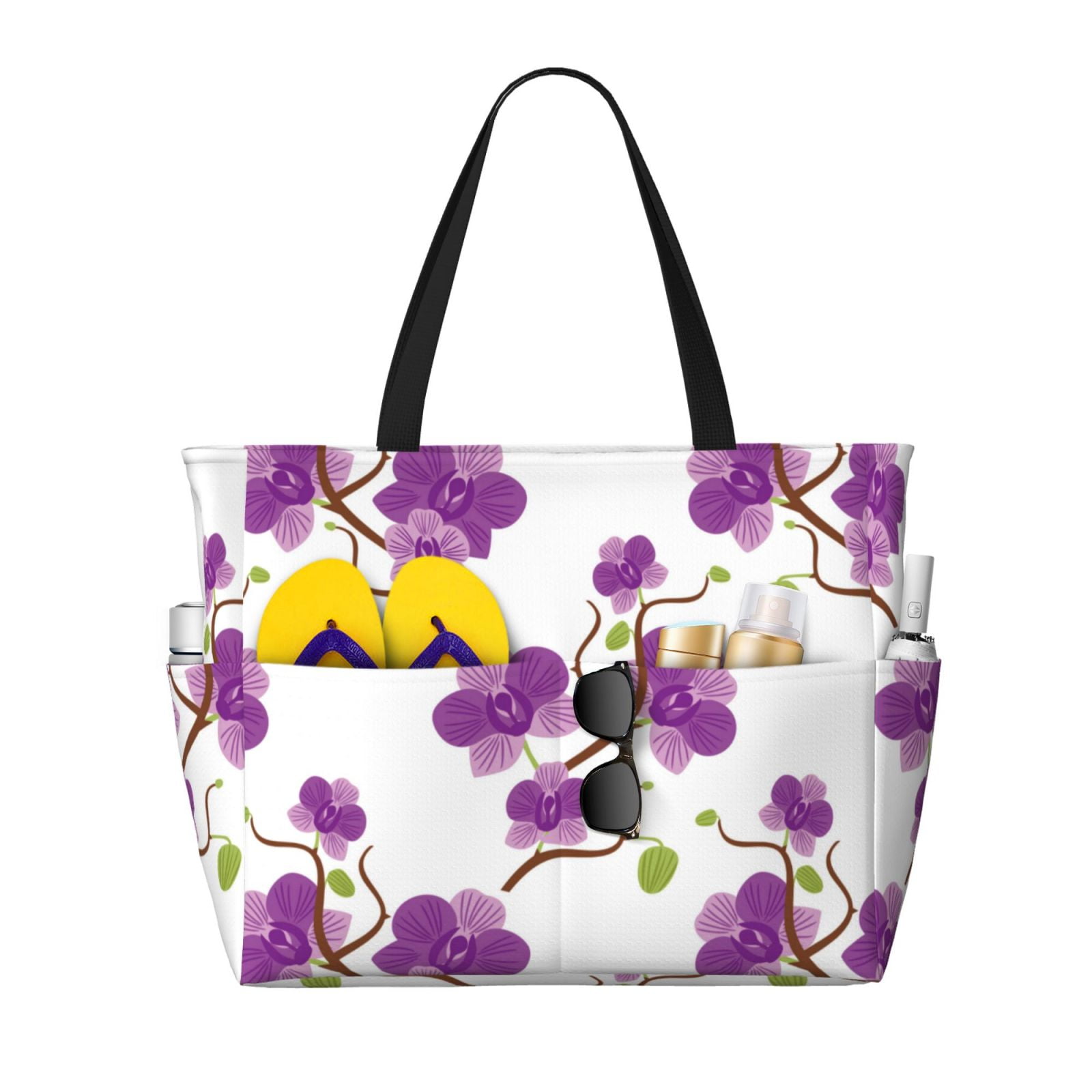 Large Beach Bag For Women, Fujiman Orchids Flowers Waterproof Beach Tote Bag With Zipper, Pool ...