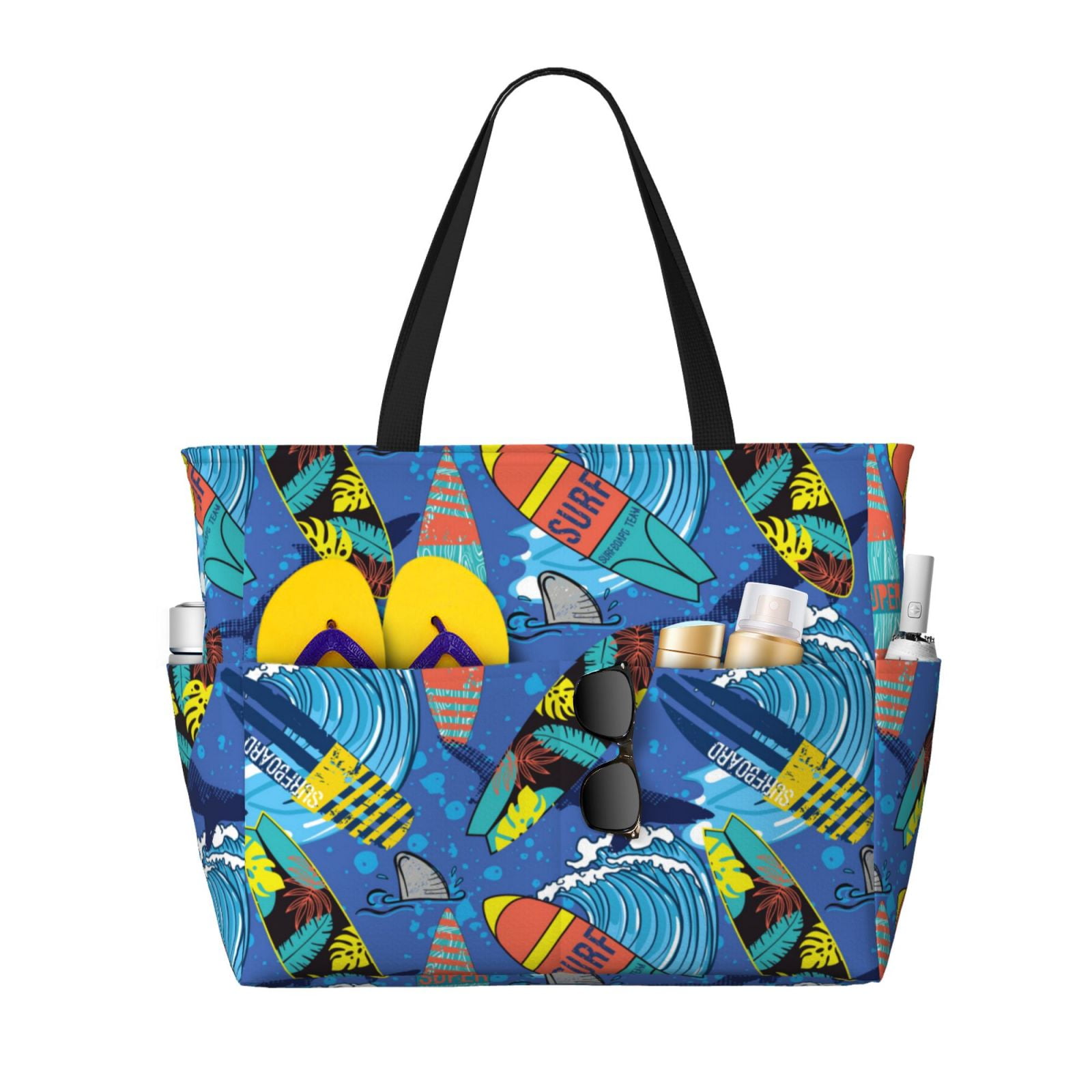 Large Beach Bag For Women, Hawaiian Style Shark Wave Skateboard ...