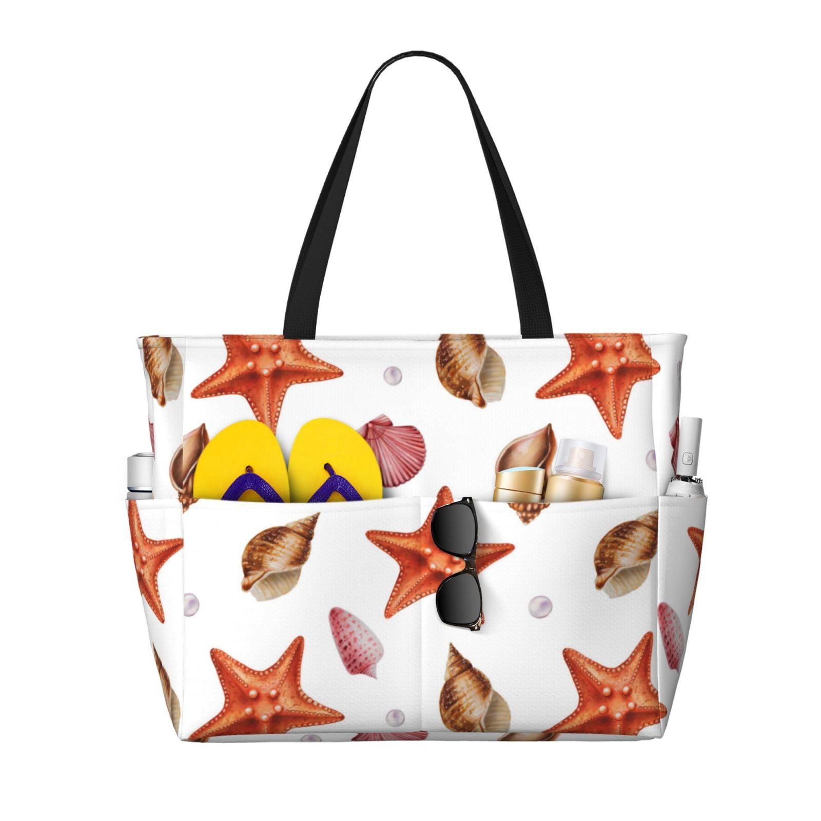 Large Beach Bag For Women, Red Starfish Pink Scallops Waterproof Beach ...