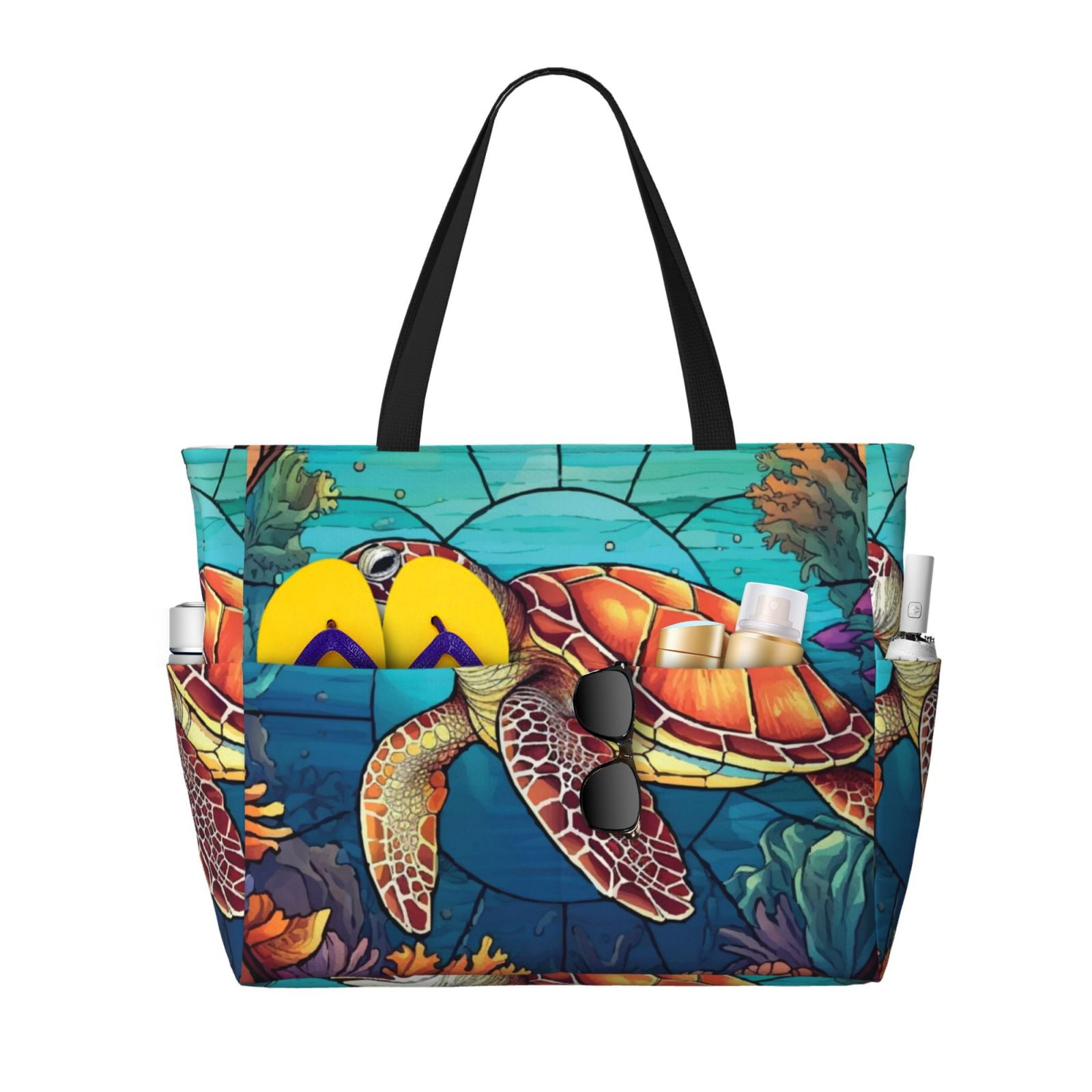 Large Beach Bag For Women, Sea Turtle In Coral Waterproof Beach Tote ...