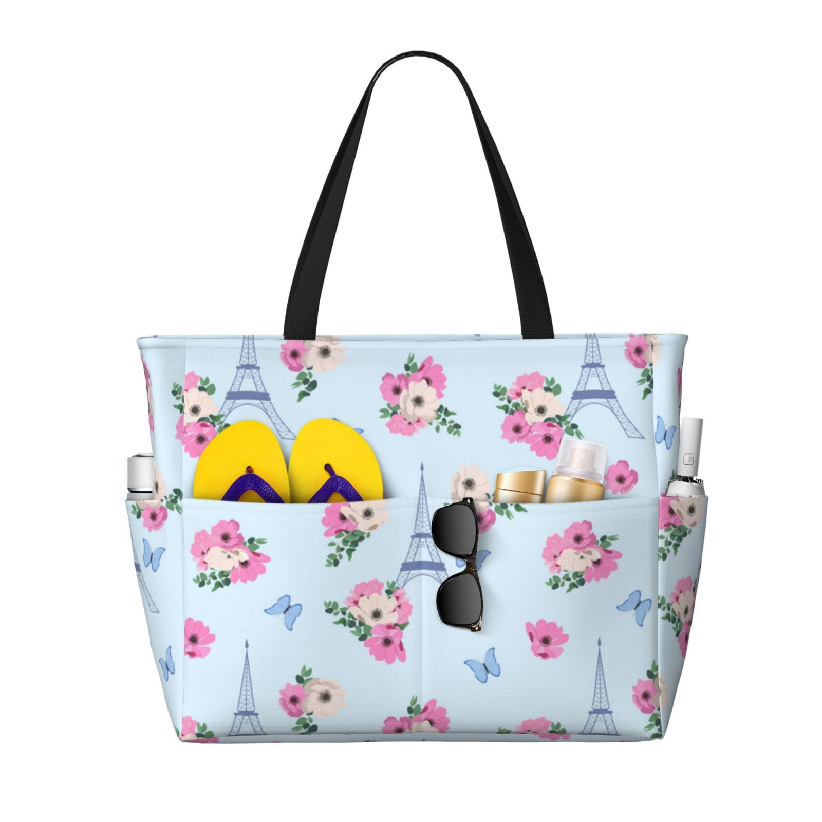 Large Beach Bag For Women, Tower Flower Butterfly Waterproof Beach Tote ...