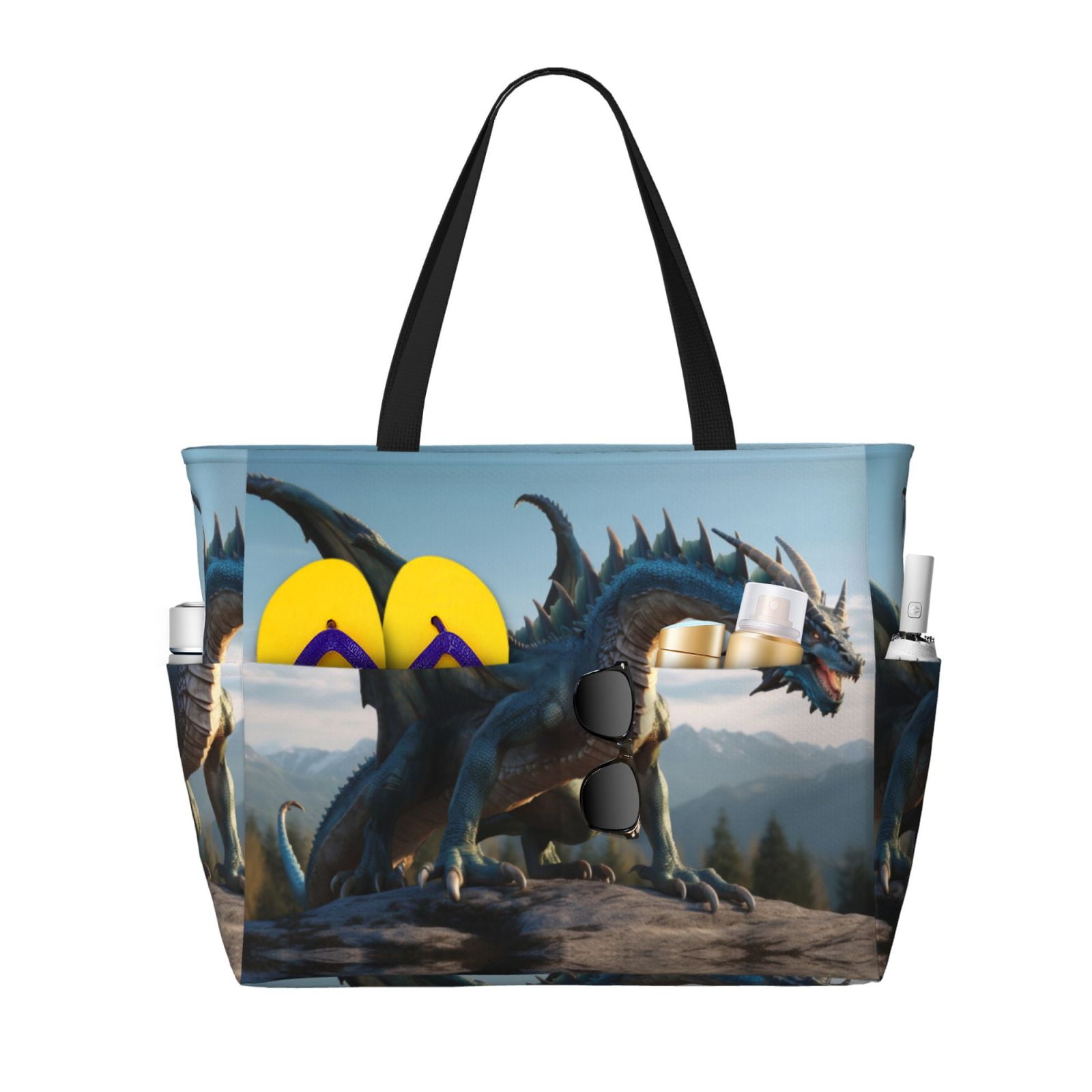 Large Beach Bag For Women, Wild Blue Cool Dragon Waterproof Beach Tote ...