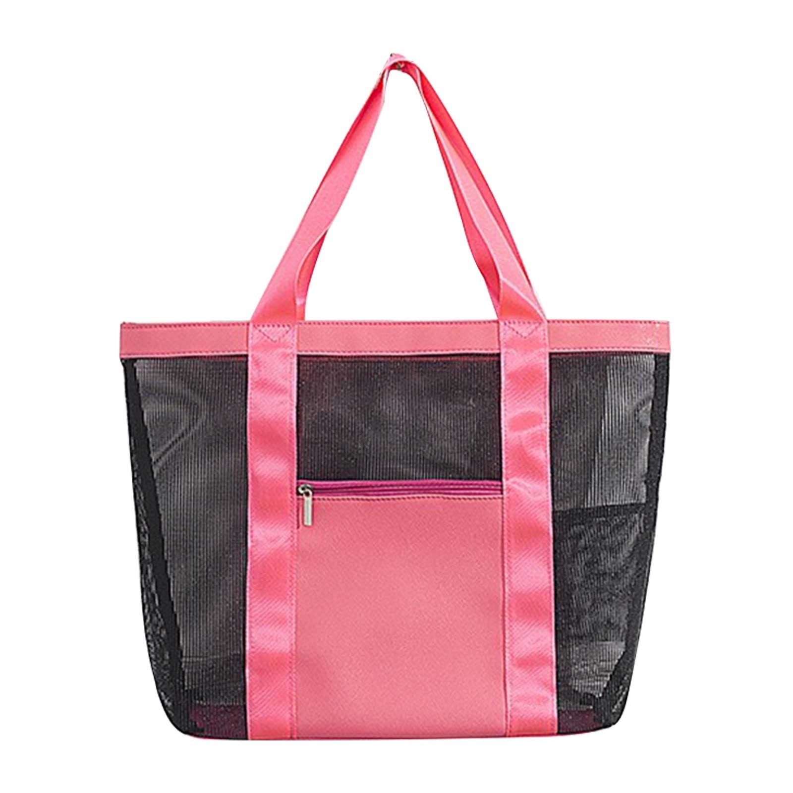 Large Beach Bag Pool Bags For Women, Mesh Beach Tote for Toys, Towel, flip flops, Hot Pink ...