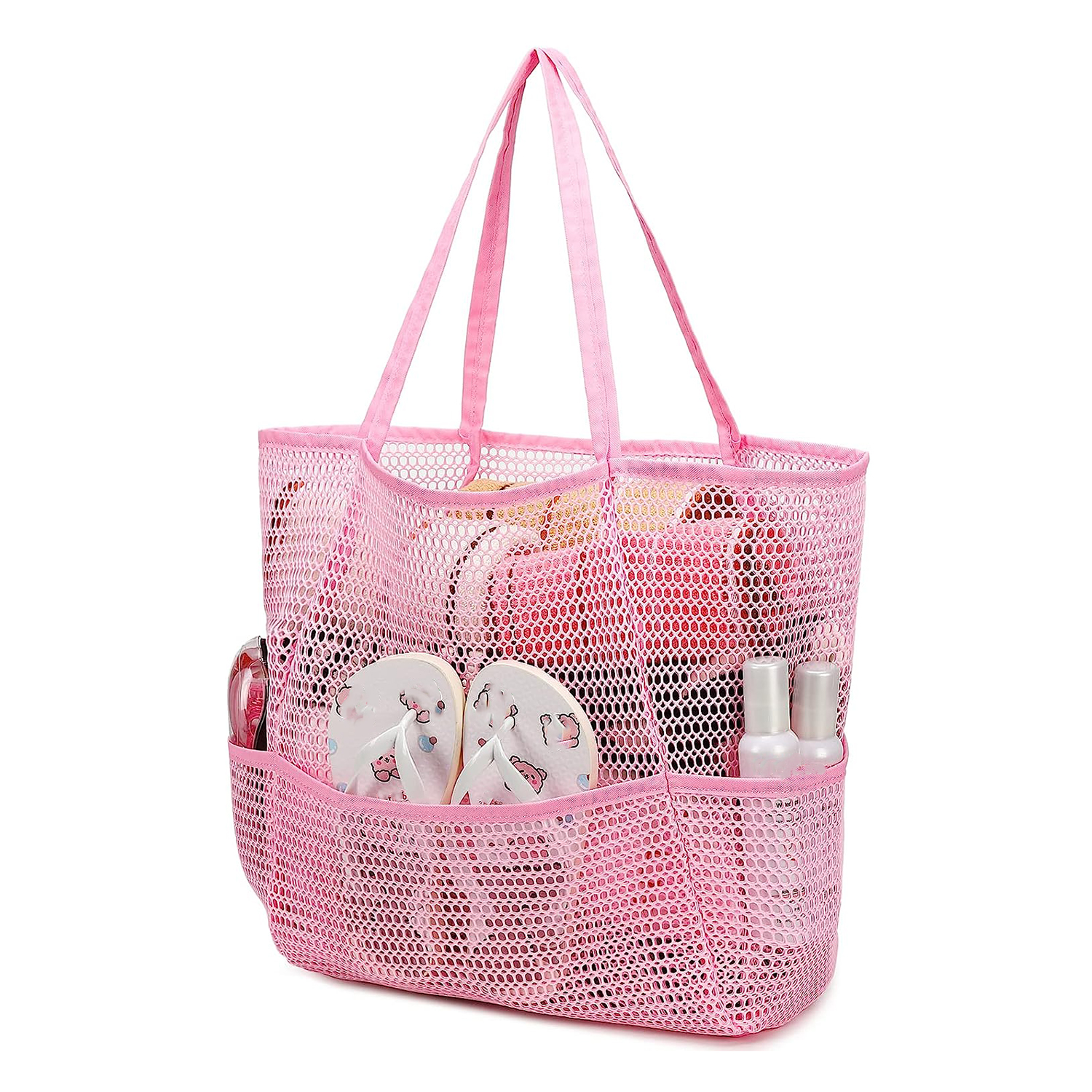 Large Beach Bag Pool Bags, Mesh Beach Tote for Toys, Towel(Pink ...