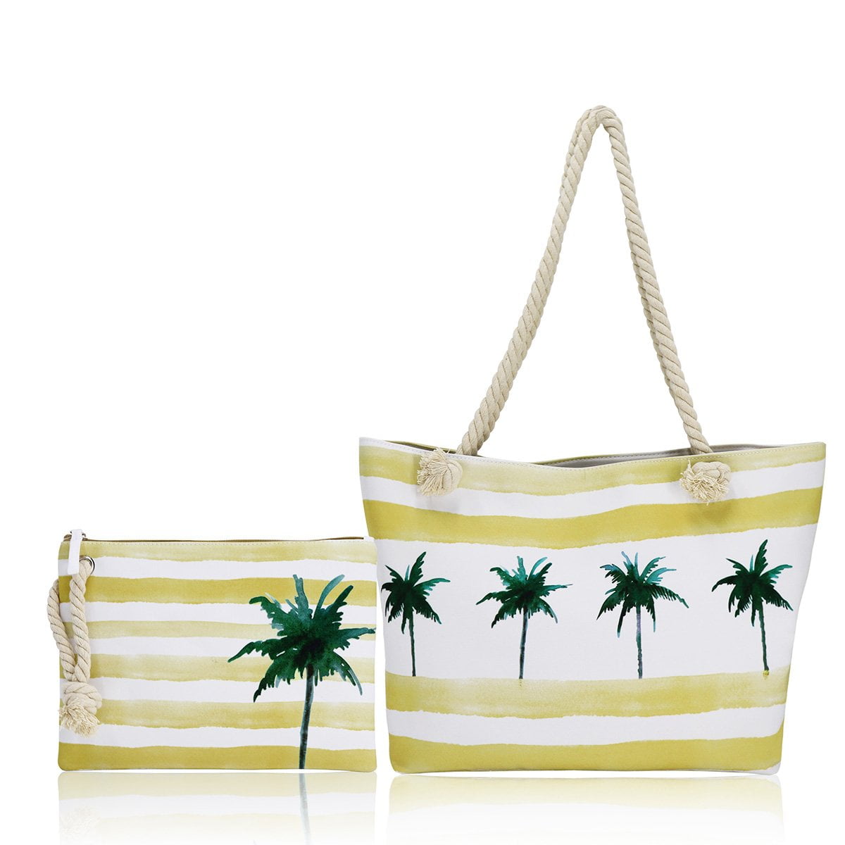 FARI Women’s Canvas Palm Tree Tote Beach Bag, Yellow - Walmart.com