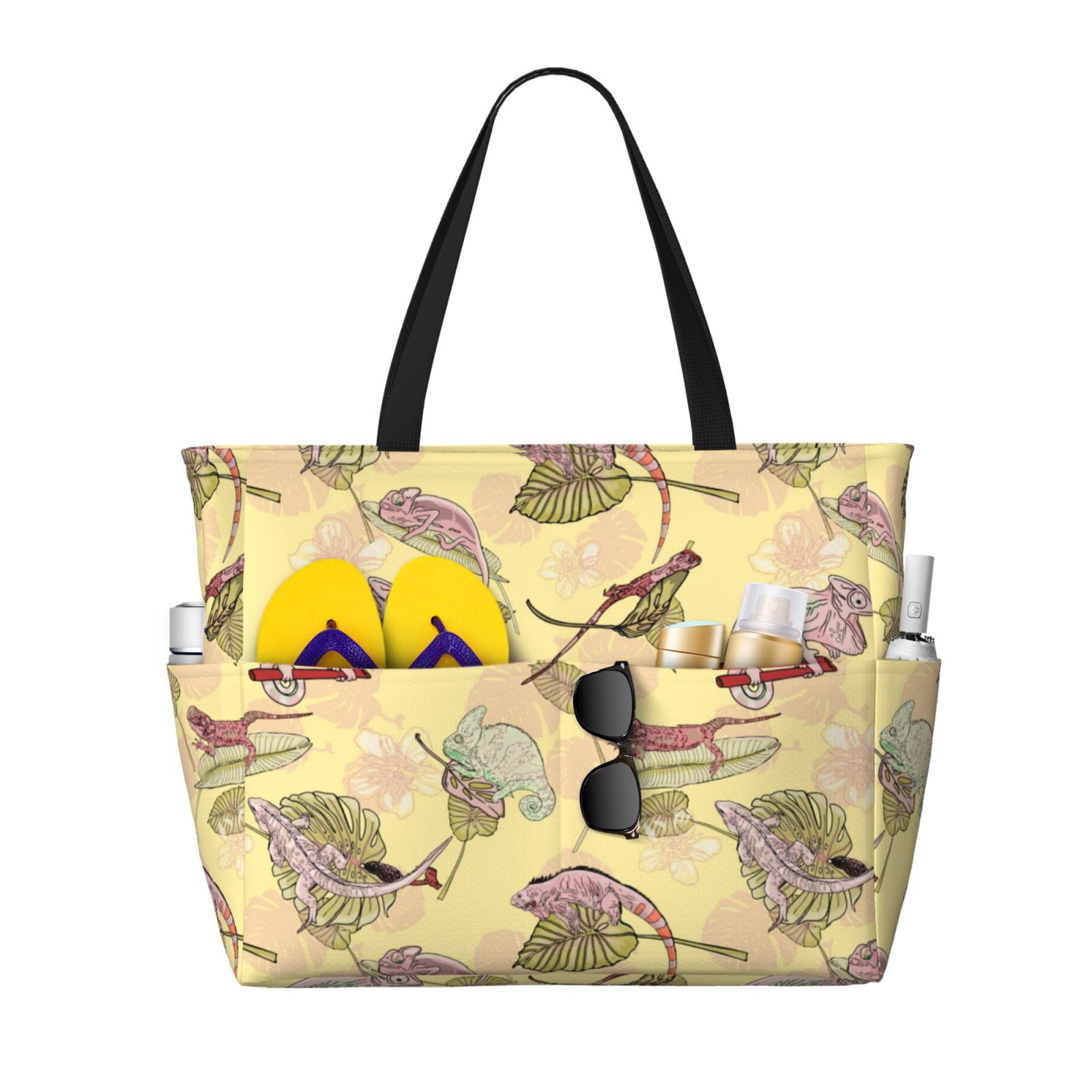 Large Beach Bags Water-resistant Sandproof - Artistic Cute Lizard ...