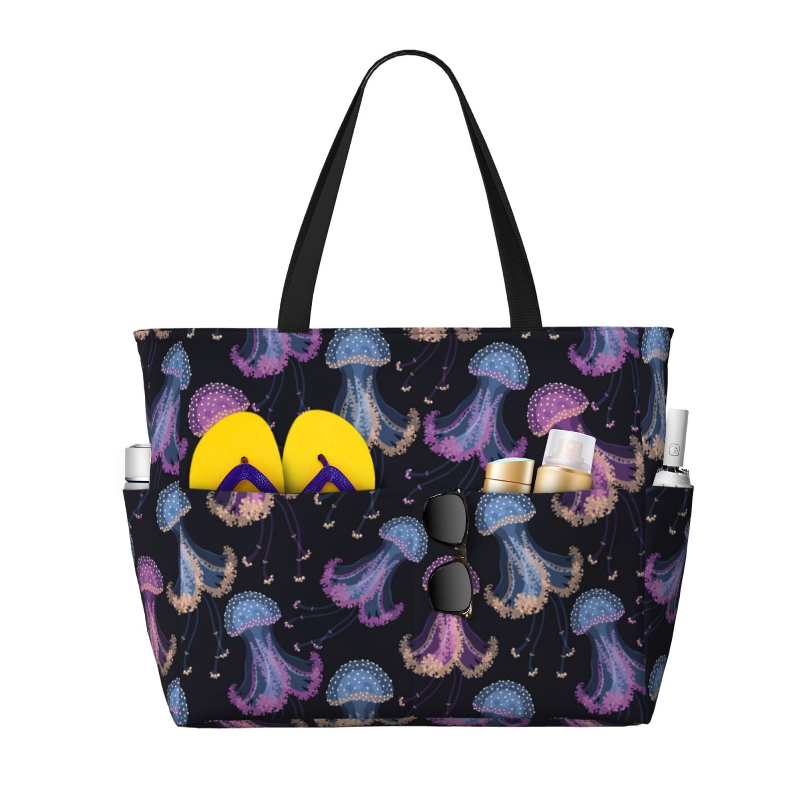 Large Beach Bags Water-resistant Sandproof - Blue Purple Jellyfish ...