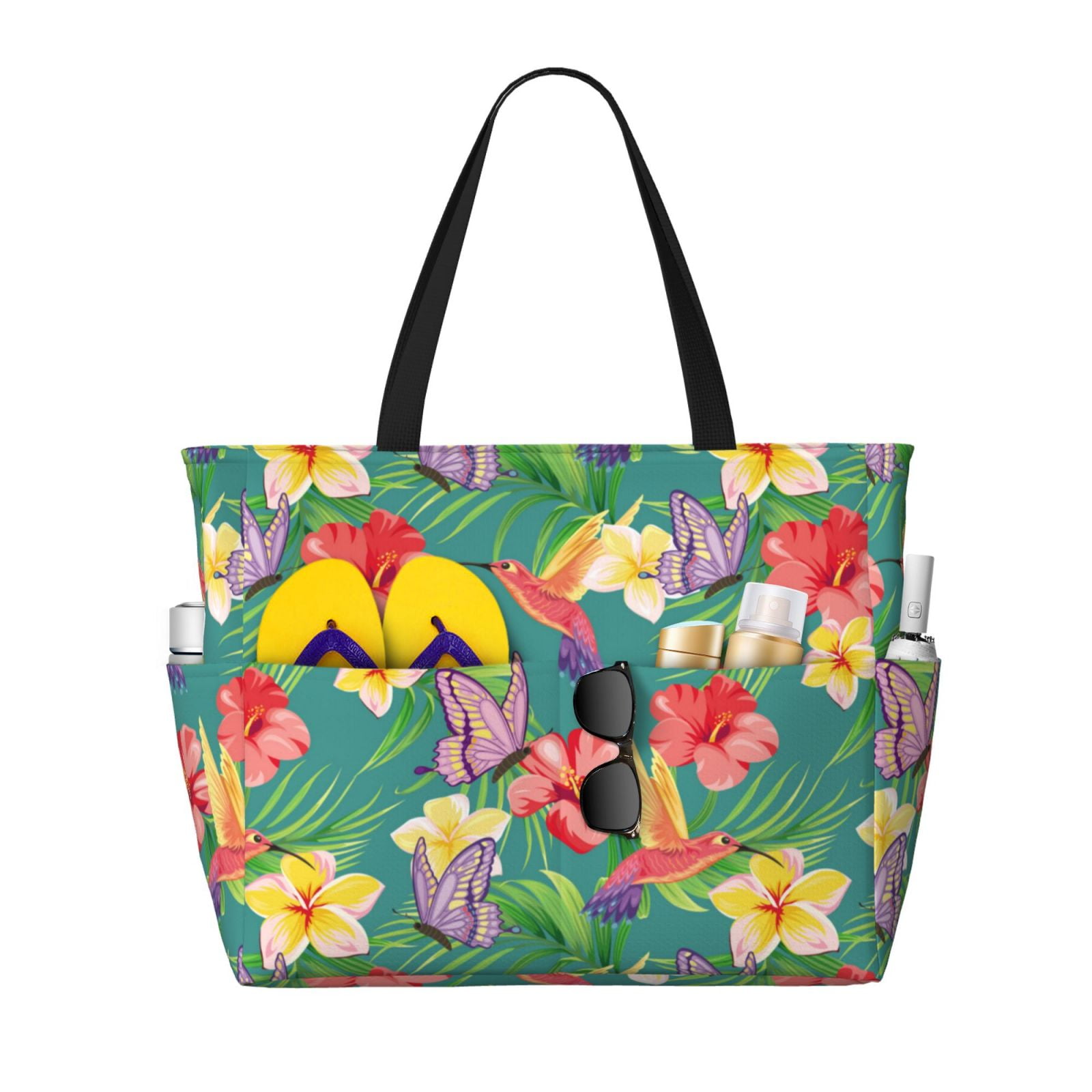 Large Beach Bags Water-resistant Sandproof - Butterfly Hummingbird ...