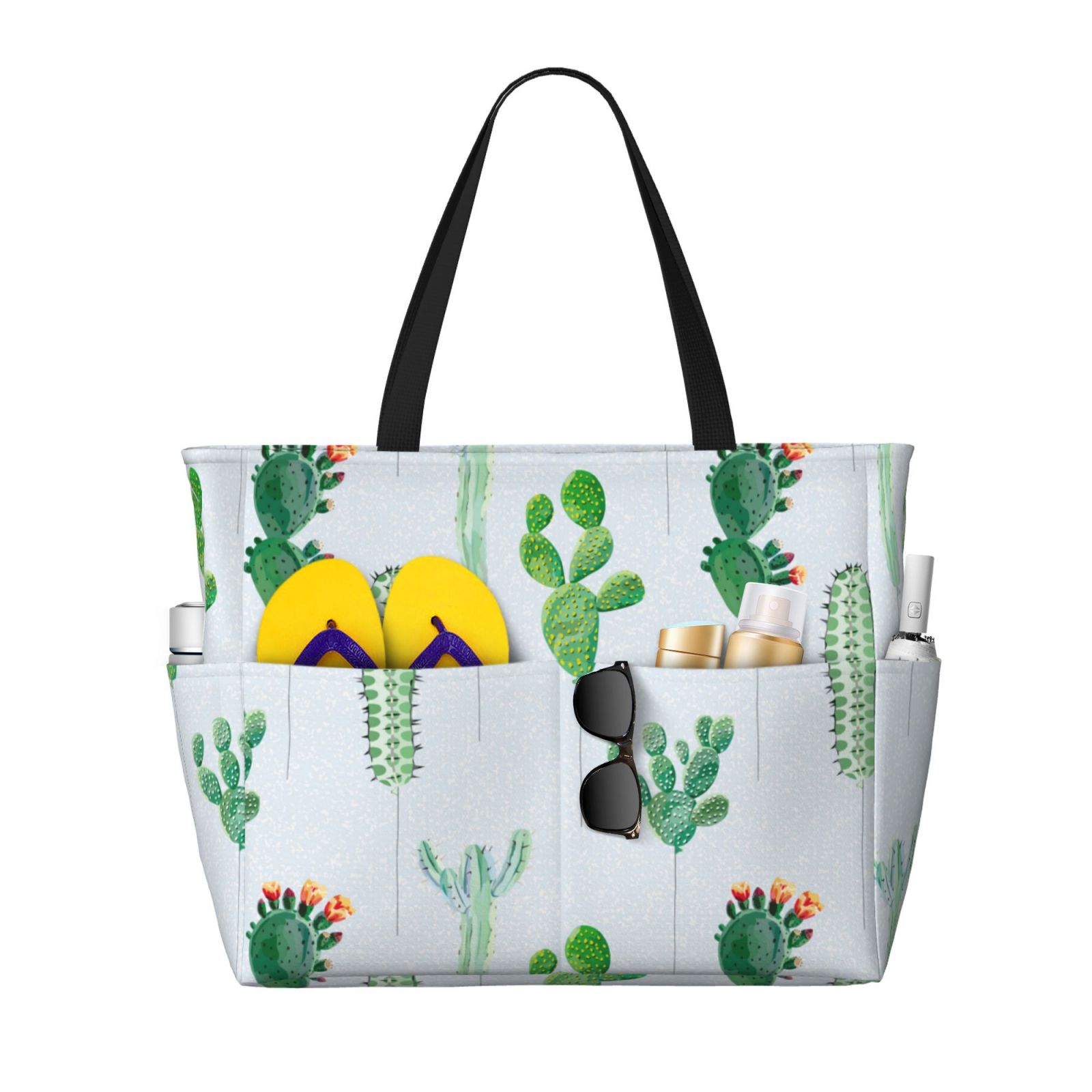 Large Beach Bags Water-resistant Sandproof - Cactus snowflake Cute ...