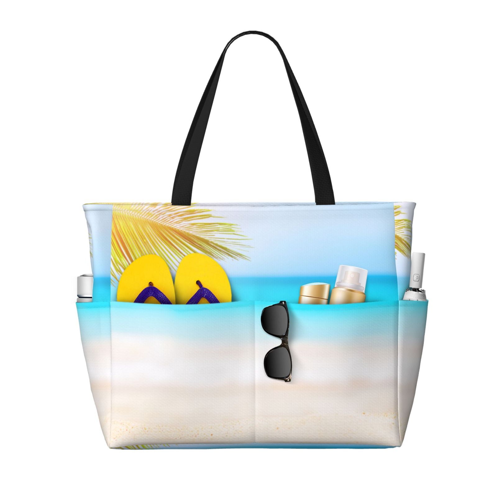 Large Beach Bags Water-resistant Sandproof - Coconut Palm Tree on Beach ...