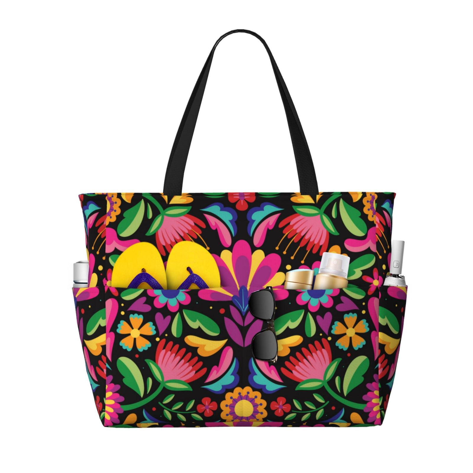 Large Beach Bags Water-resistant Sandproof - Colorful Floral Embroidery ...