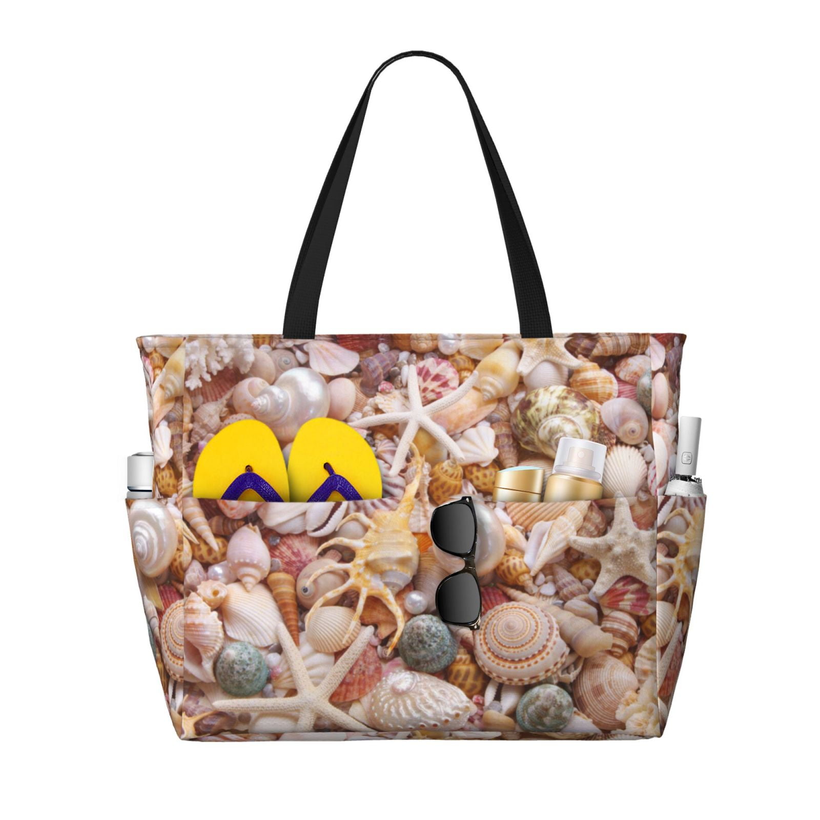 Large Beach Bags Water-resistant Sandproof - Colorful Seashells Cute ...