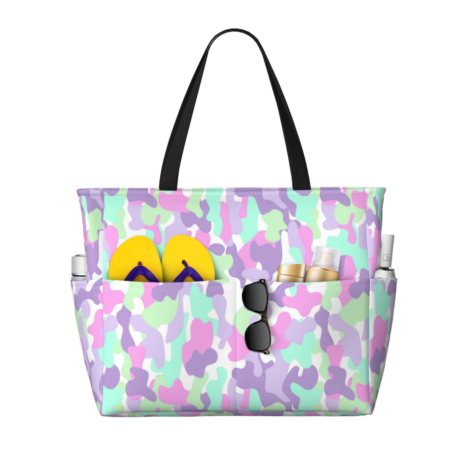 Large Beach Bags Water-resistant Sandproof - Colourful Camouflage Cute ...