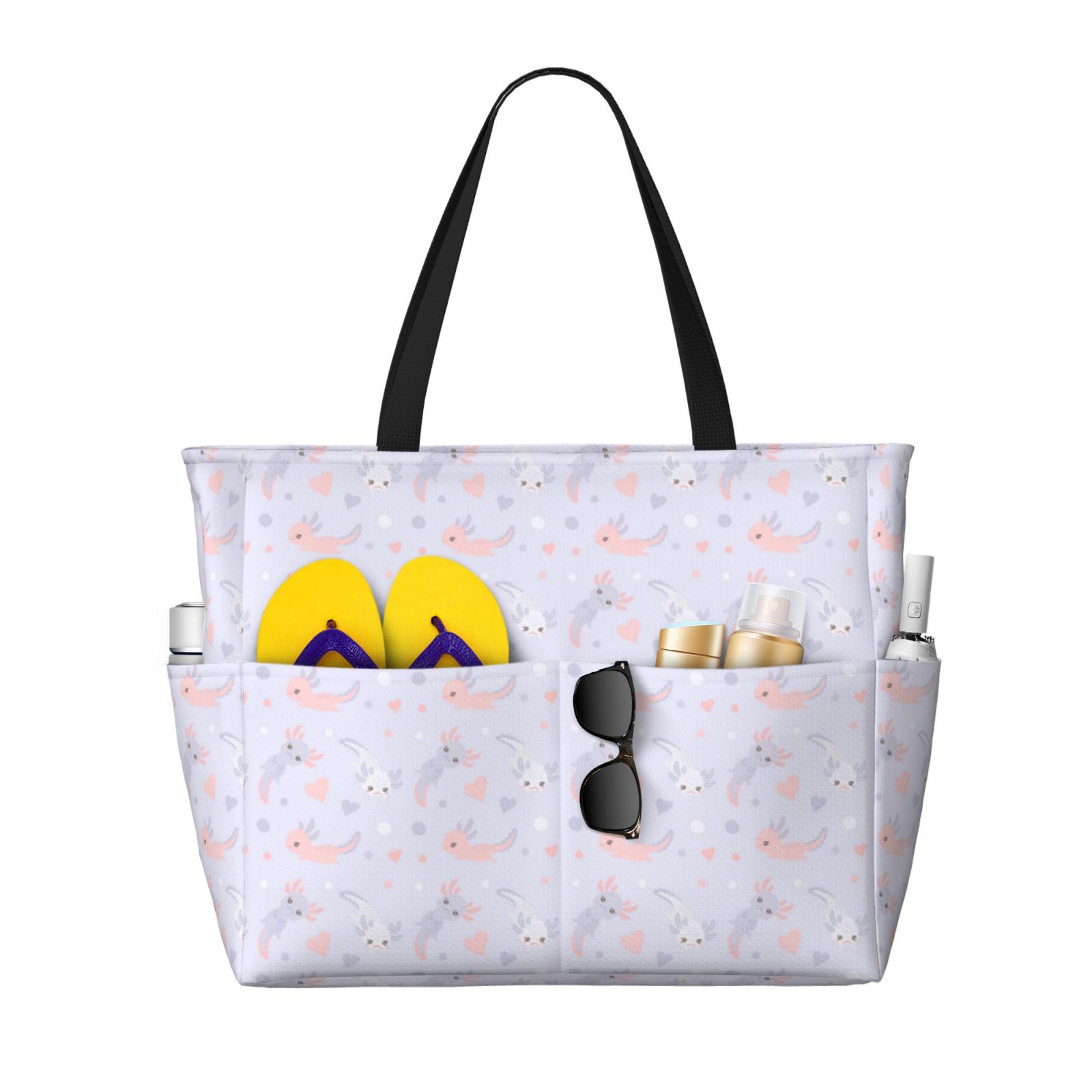 Large Beach Bags Water-resistant Sandproof - Cute Axolotl Love Purple ...