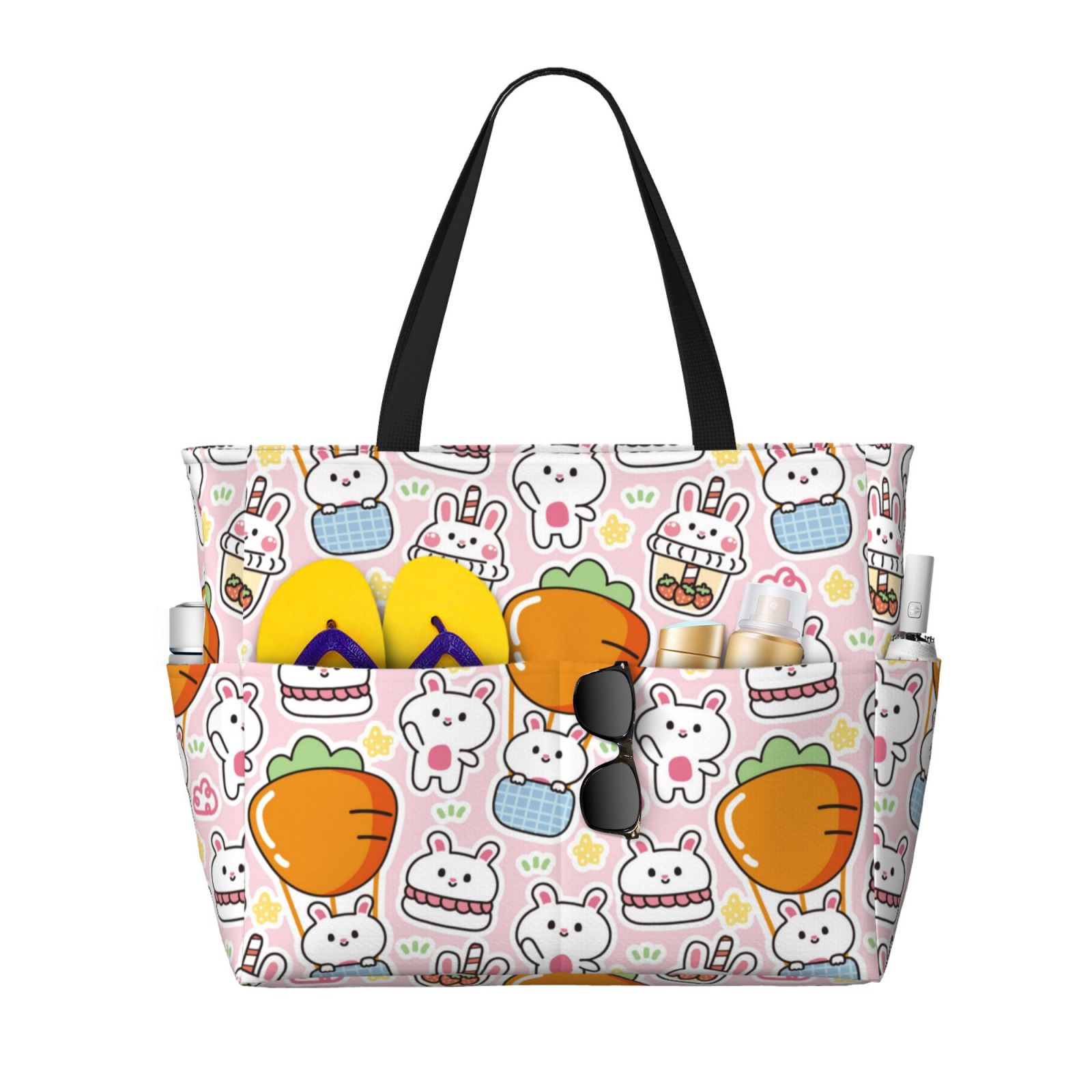 Large Beach Bags Water-resistant Sandproof - Cute Bunny Carrot Bottle ...