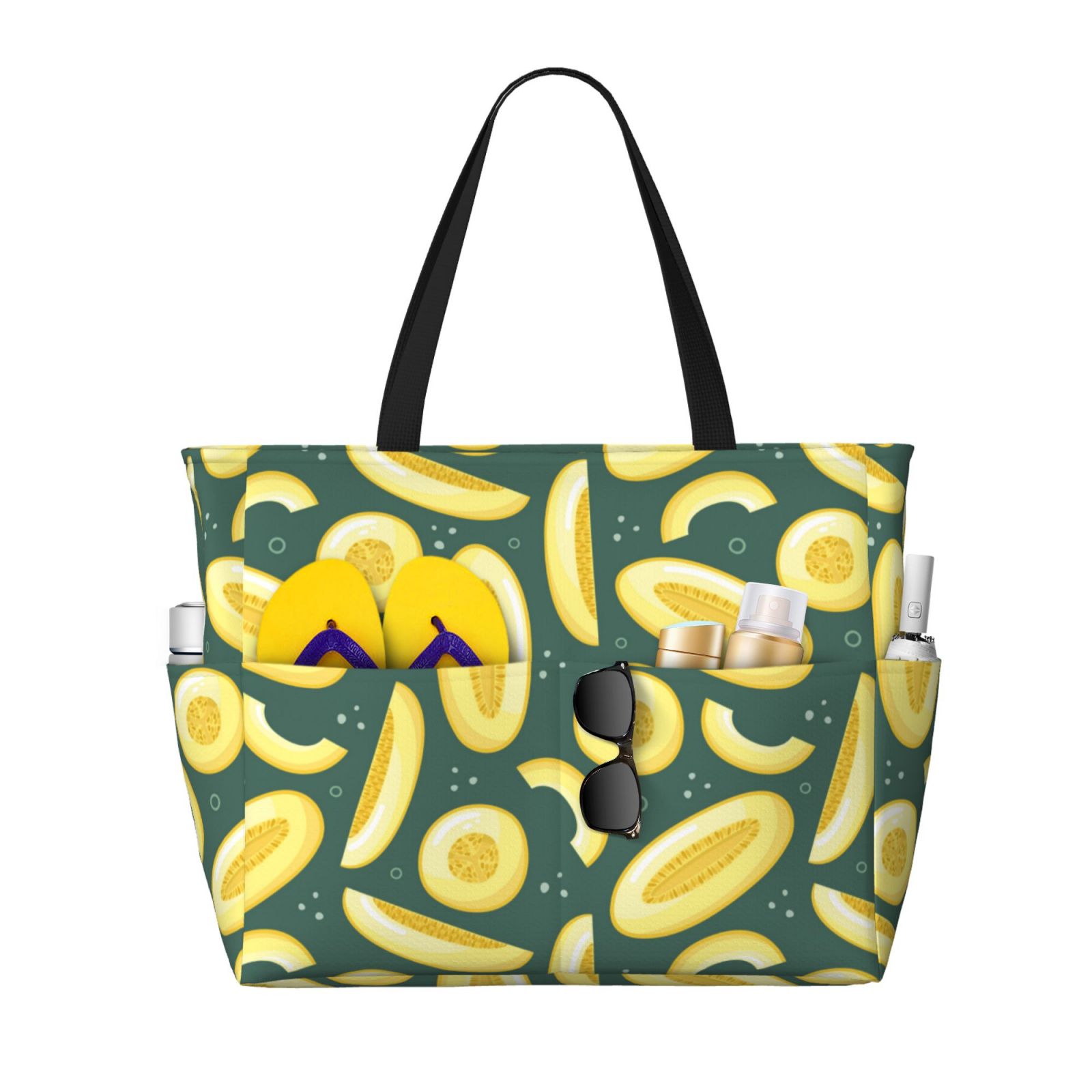 Large Beach Bags Water-resistant Sandproof - Cute Crisp Cantaloupe Cute ...