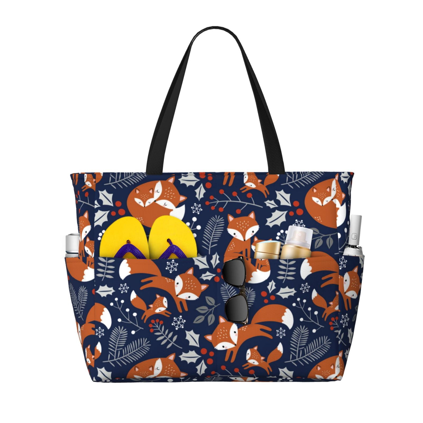 Large Beach Bags Water-resistant Sandproof - Cute Foxes Cute Beach Tote ...