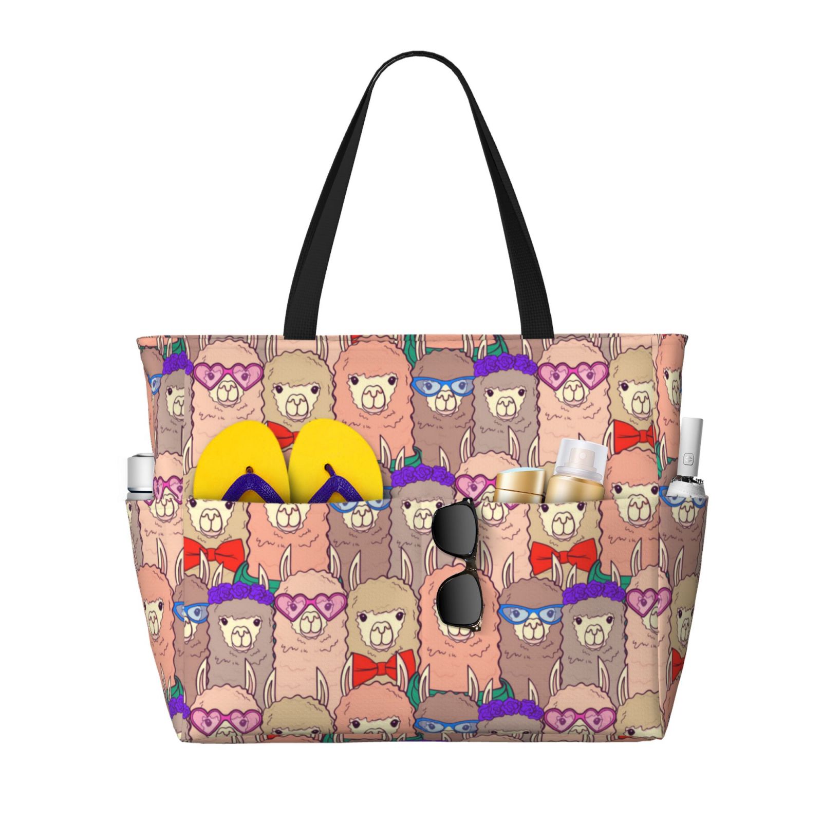 Large Beach Bags Water-resistant Sandproof - Cute Lamas Cute Beach Tote ...