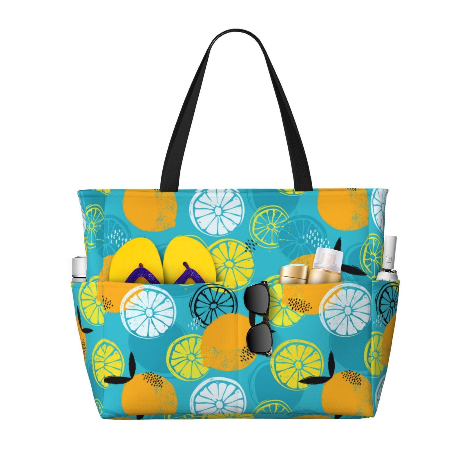 Large Beach Bags Water-resistant Sandproof - Cute Orange Yellow Lemon ...