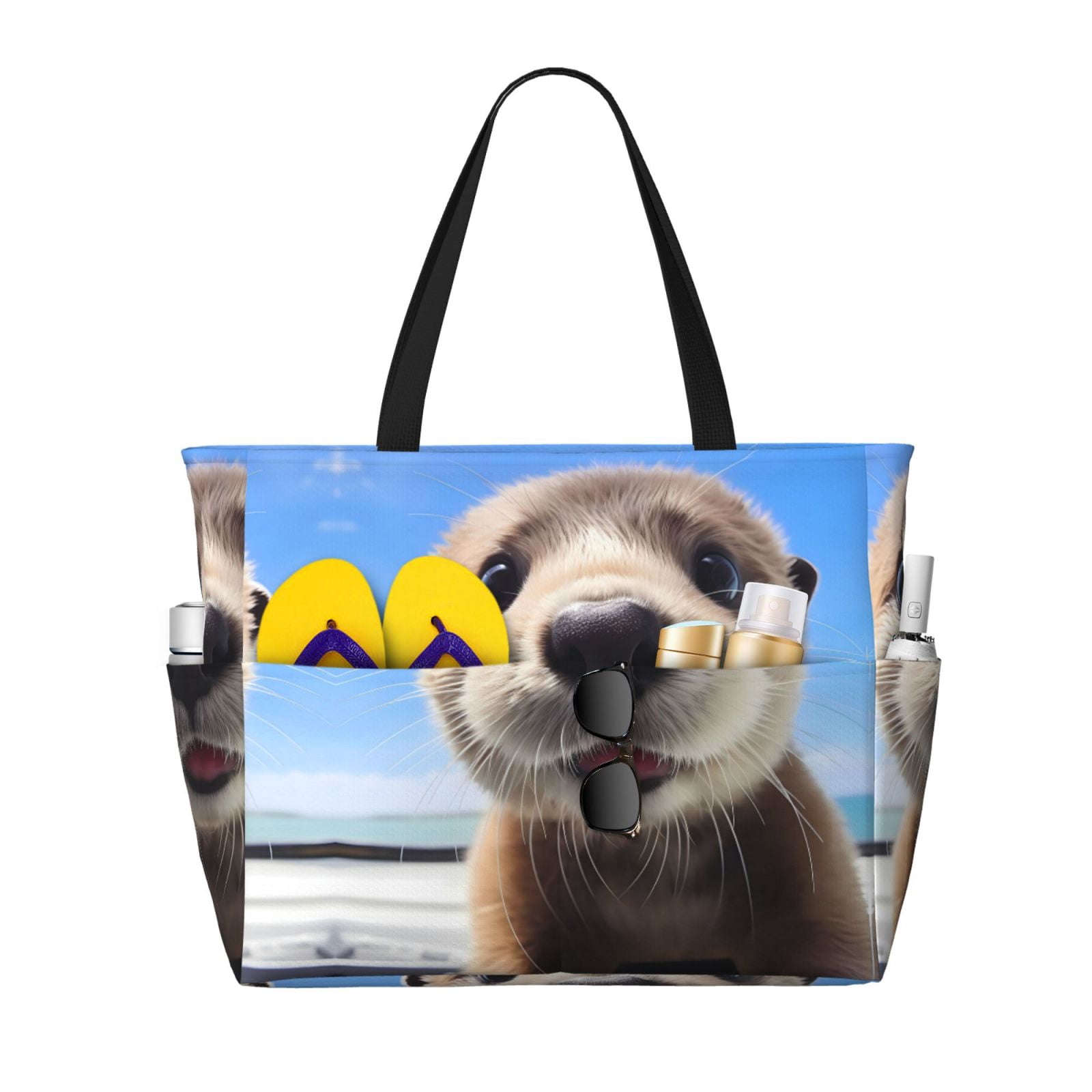 Large Beach Bags Water-resistant Sandproof - Cute Otter Blue Sky Cute ...
