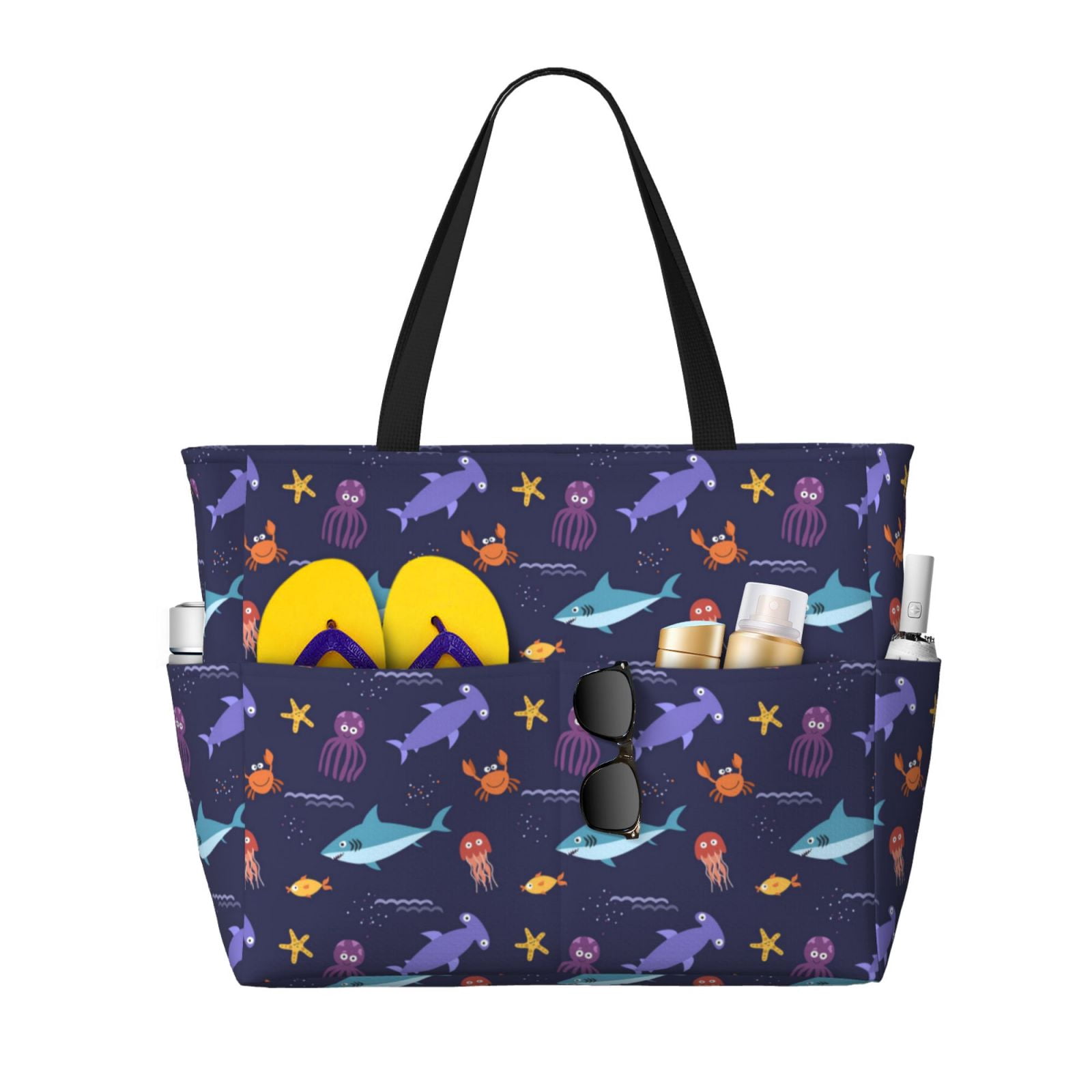 Large Beach Bags Water-resistant Sandproof - Cute Shark Octopus Crab ...