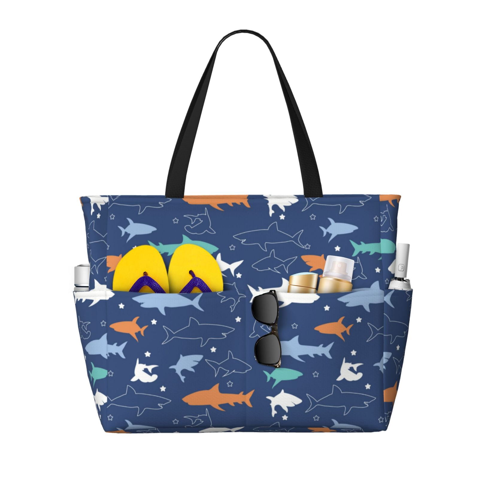 Large Beach Bags Water-resistant Sandproof - Cute Shark Stars Blue Cute ...