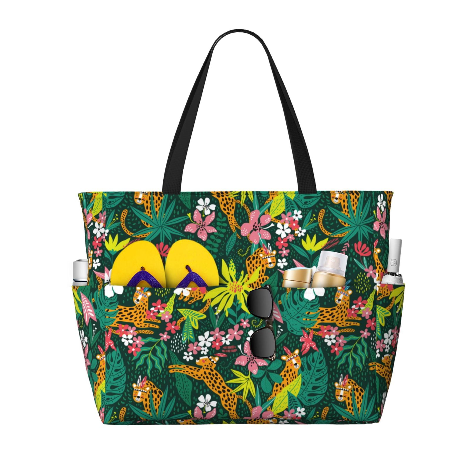 Large Beach Bags Water-resistant Sandproof - Cute Tribal Leopards Cute ...