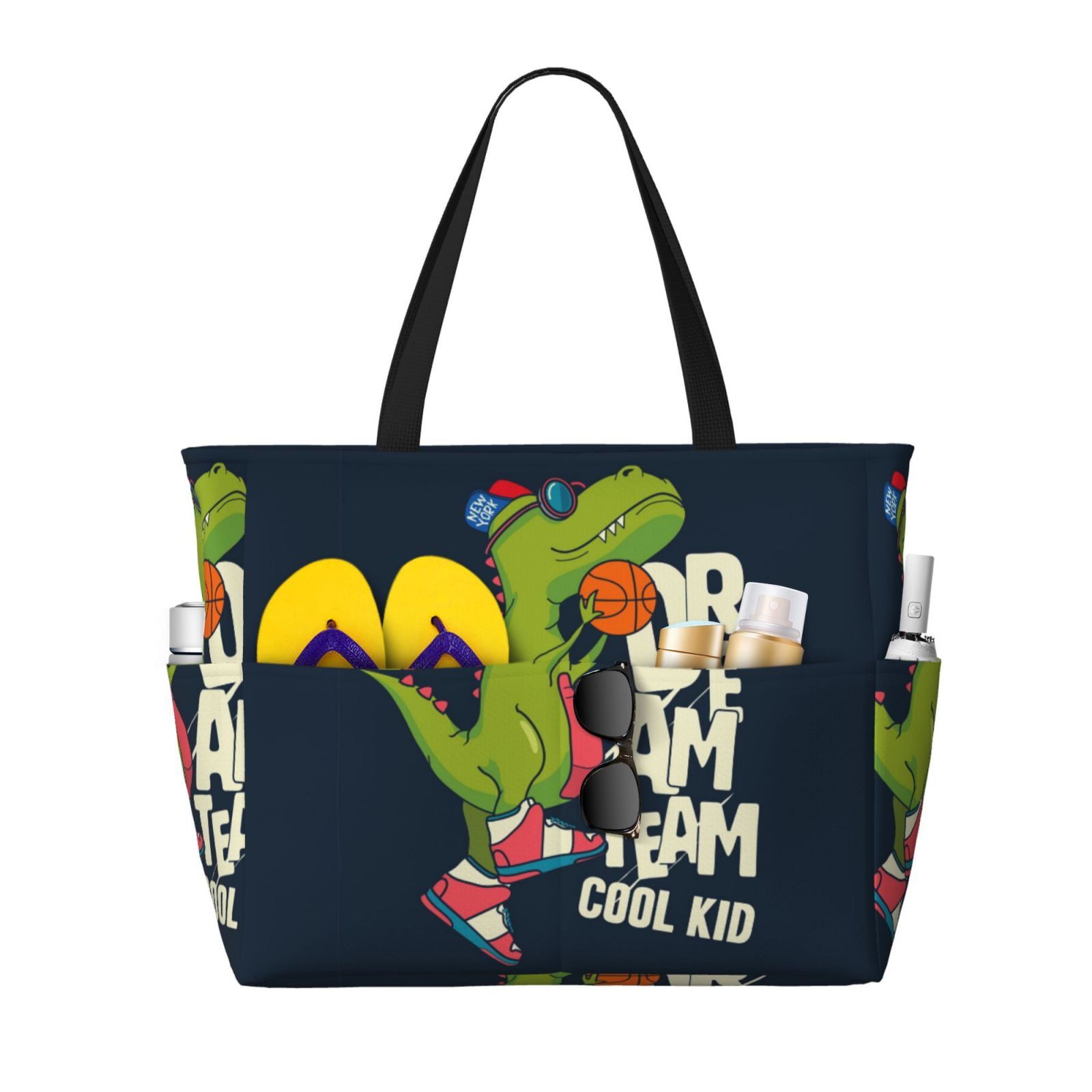Large Beach Bags Water-resistant Sandproof - Dinosaur Basketball Player ...