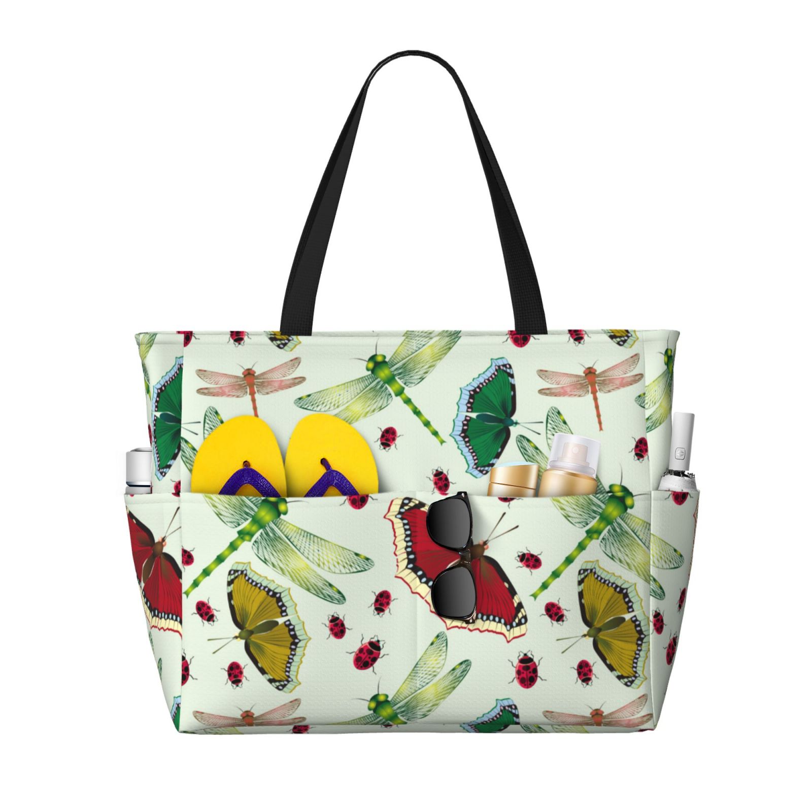 Large Beach Bags Water-resistant Sandproof - Dragonfly Ladybird ...