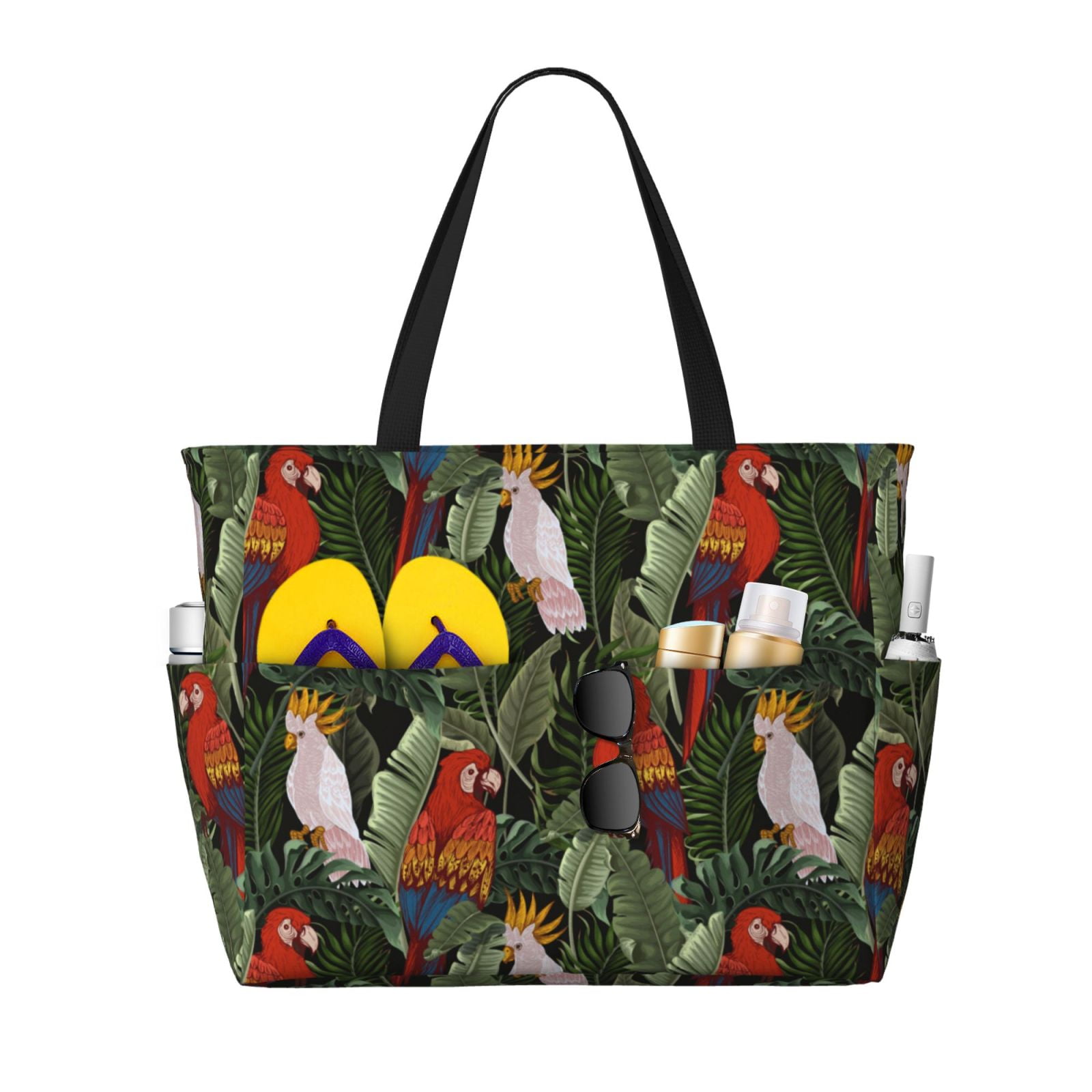 Large Beach Bags Water-resistant Sandproof - Edgy Cute Parrot Plant ...