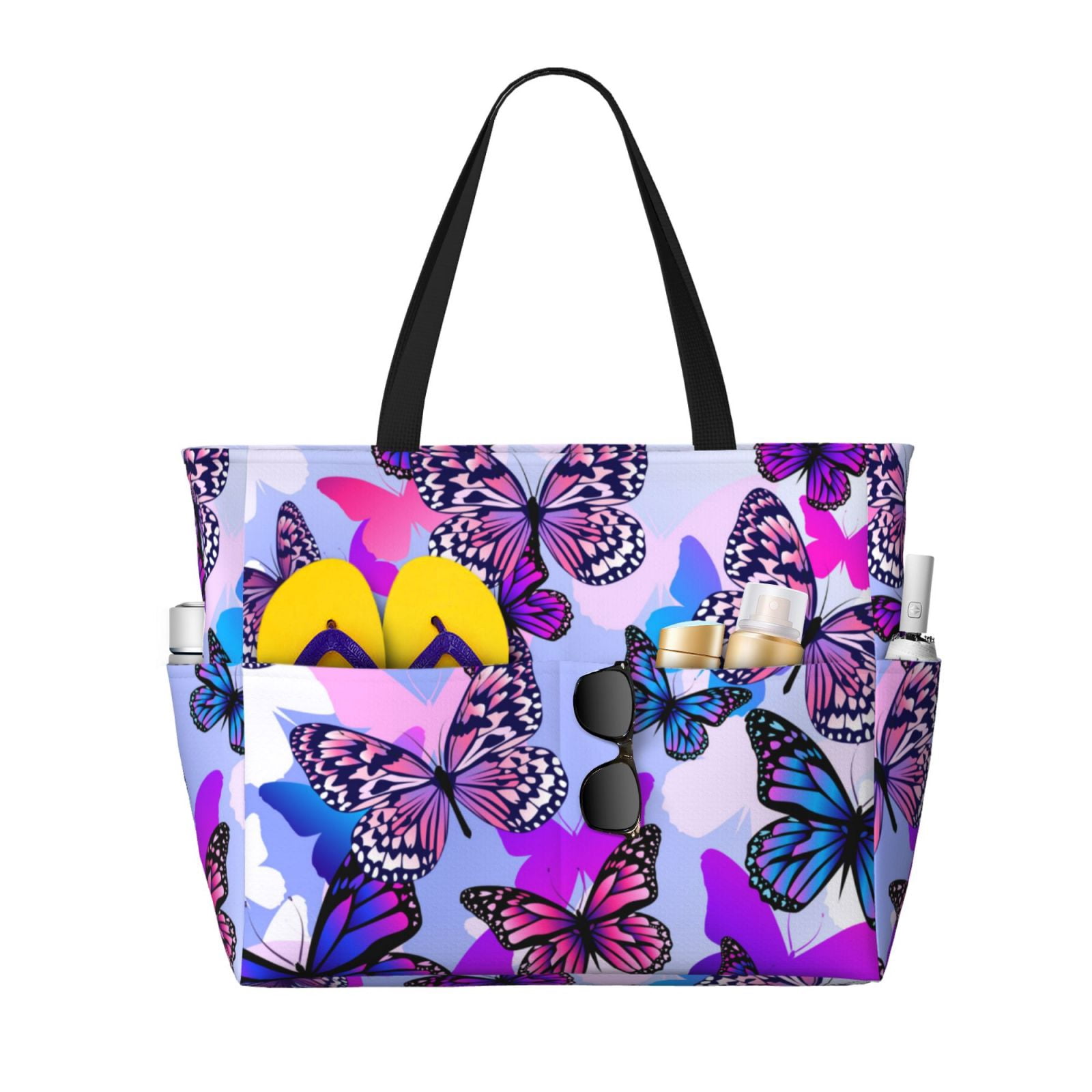 Large Beach Bags Water-resistant Sandproof - Flying Butterflies Cute ...