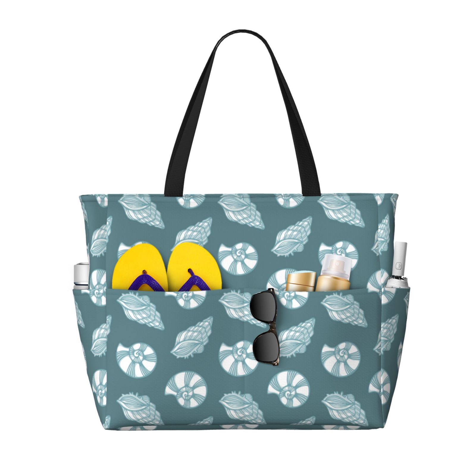 Large Beach Bags Water-resistant Sandproof - Green White Conch Cute ...