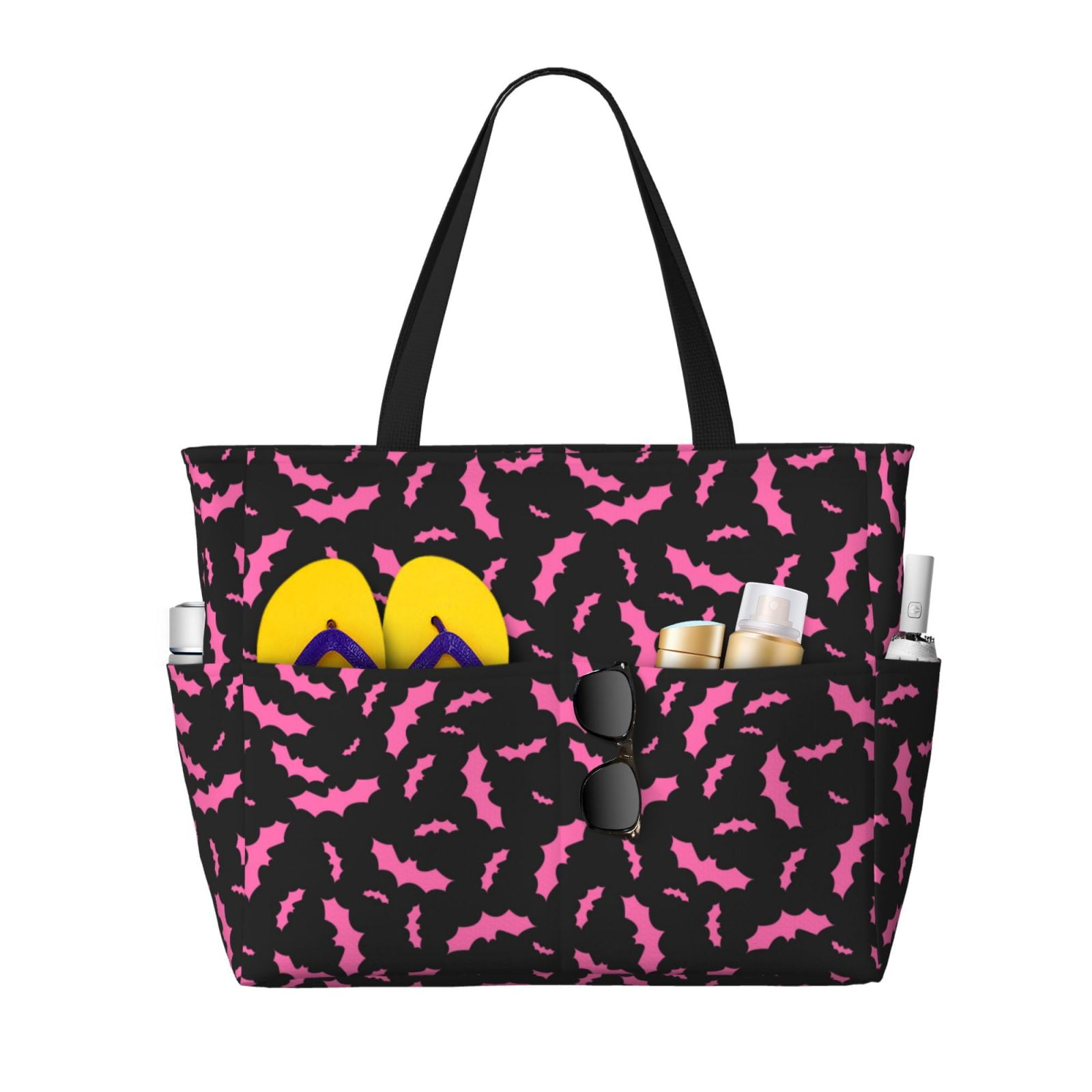 Large Beach Bags Water-resistant Sandproof - Halloween pink bats black ...