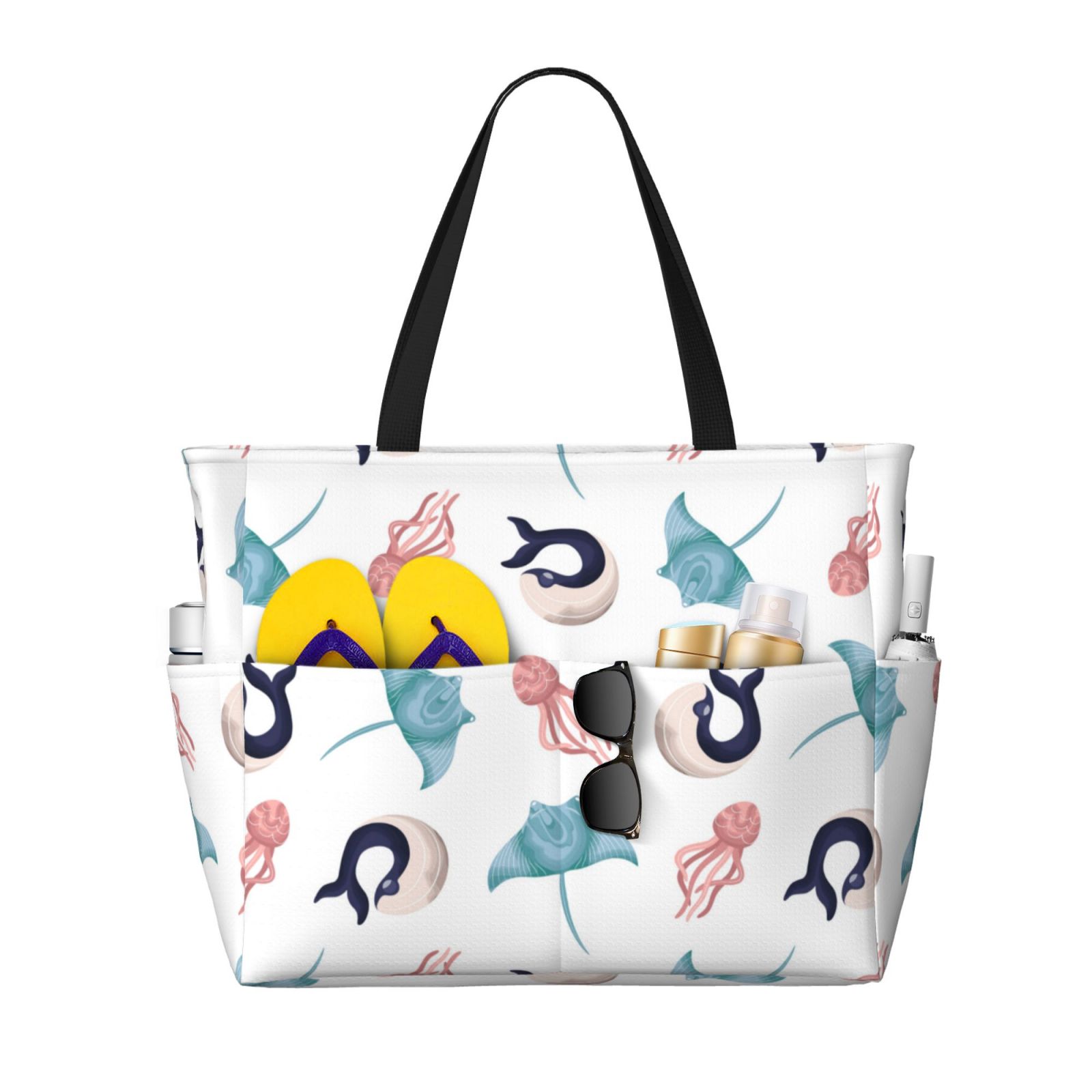 Large Beach Bags Water-resistant Sandproof - Jellyfish Devilfish Whale ...
