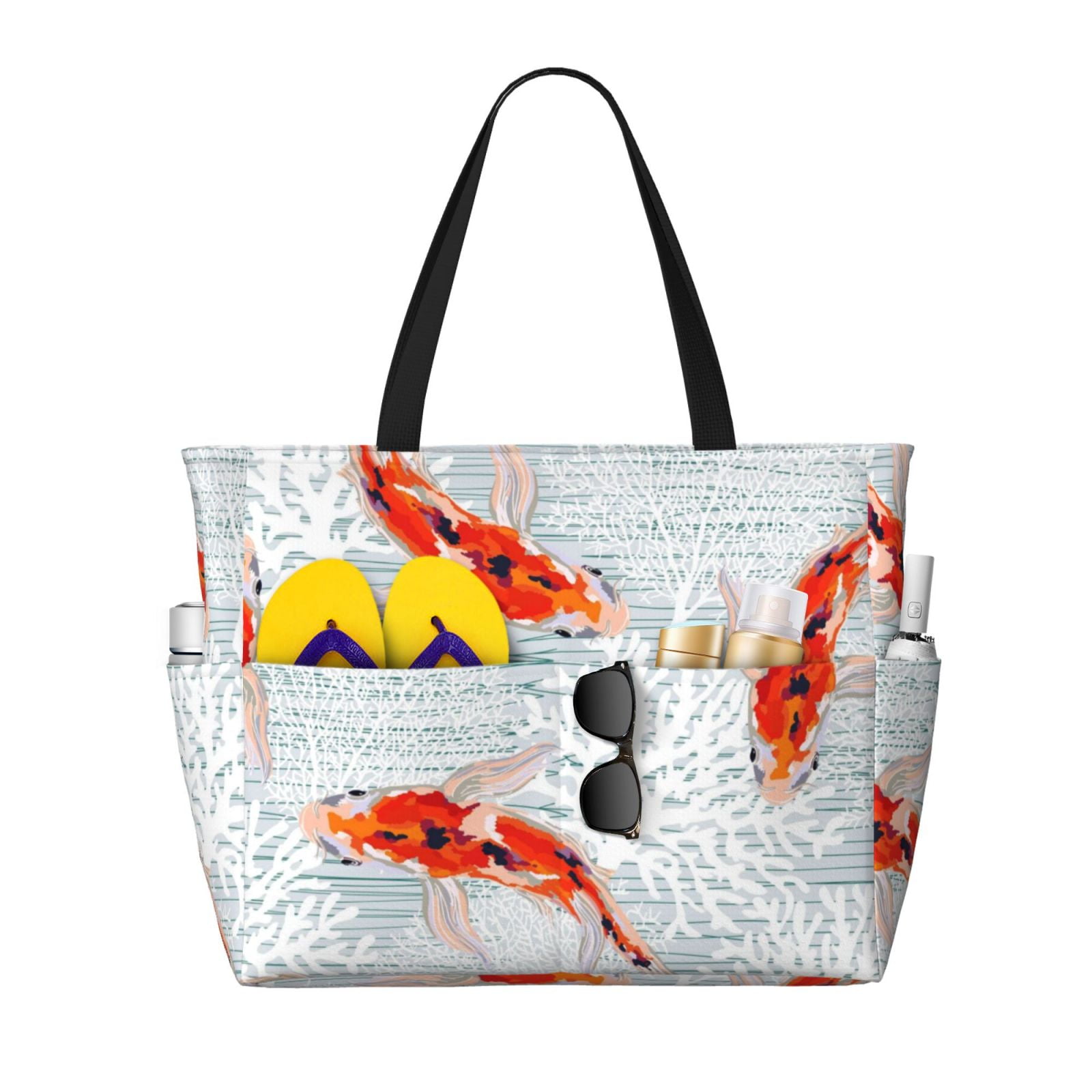 Large Beach Bags Water-resistant Sandproof - Koi Fish Corals,Spring ...