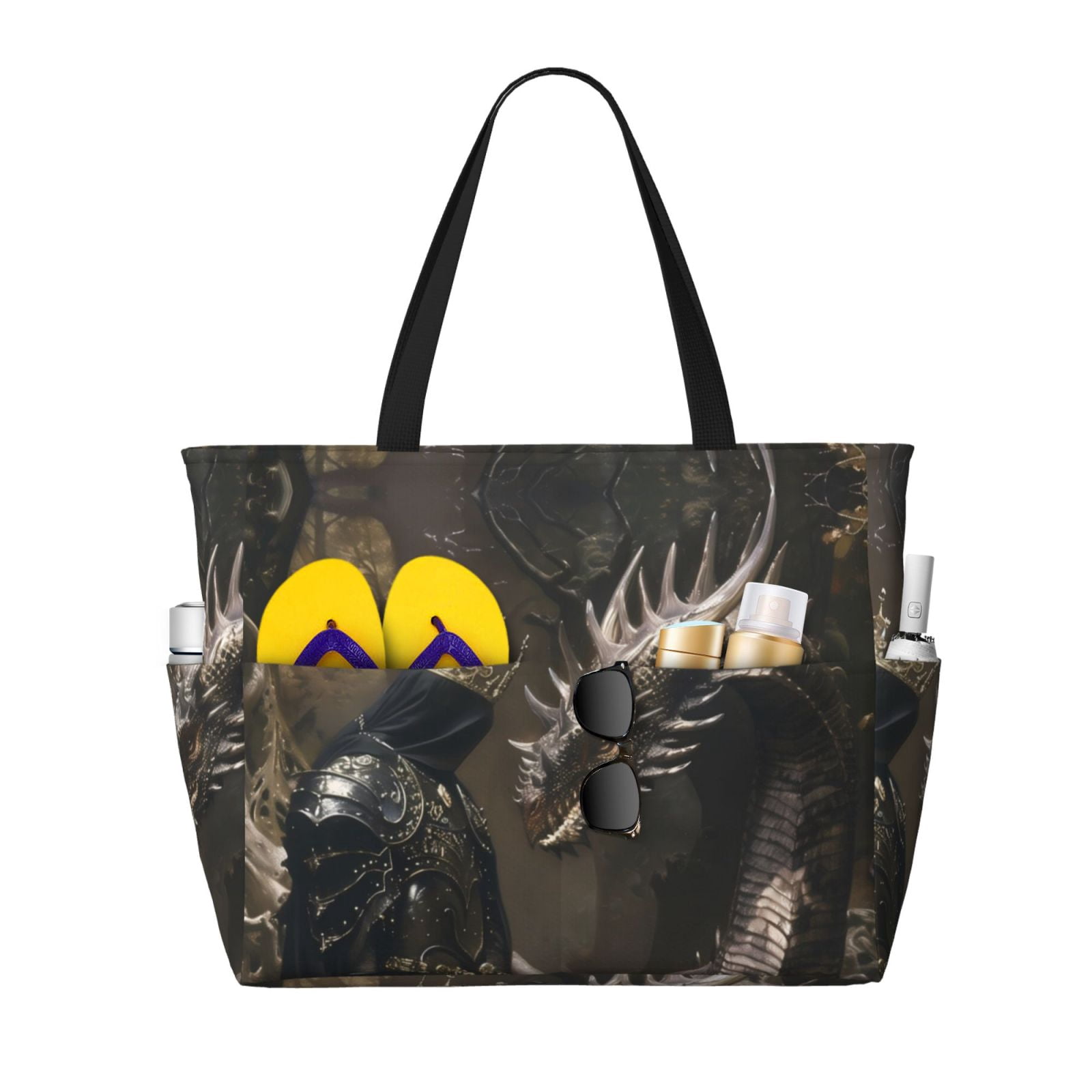 Large Beach Bags Water-resistant Sandproof - Medieval Knight And Dragon ...