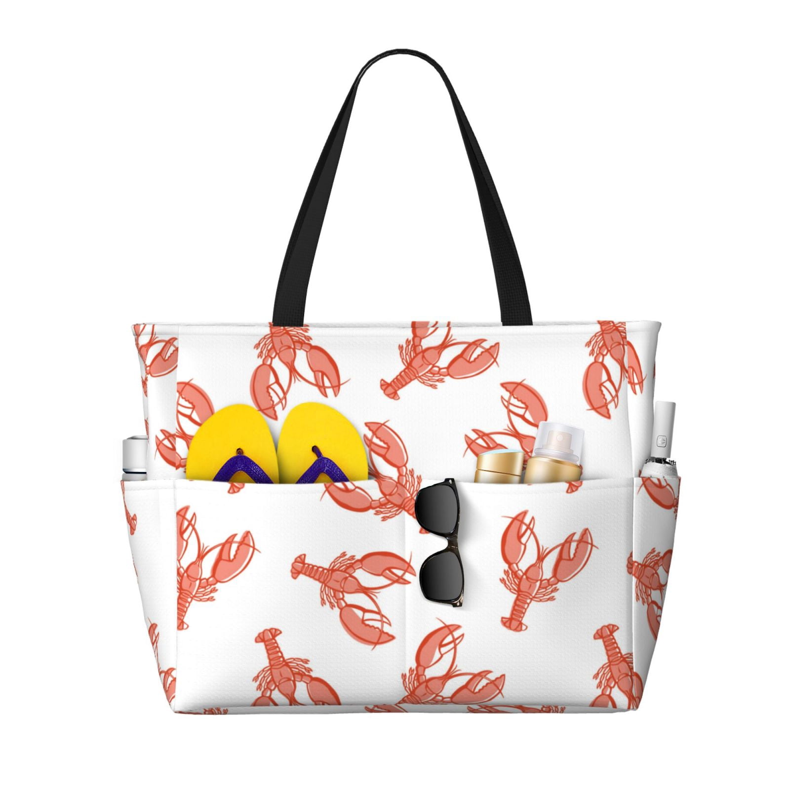 Large Beach Bags Water-resistant Sandproof - Pale Red Lobster Print ...