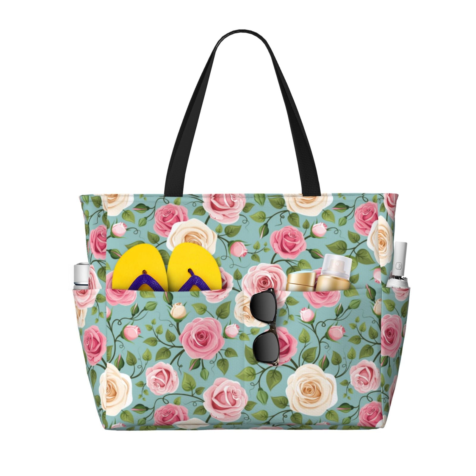 Large Beach Bags Water-resistant Sandproof - Rose Flowers Temg Cute ...