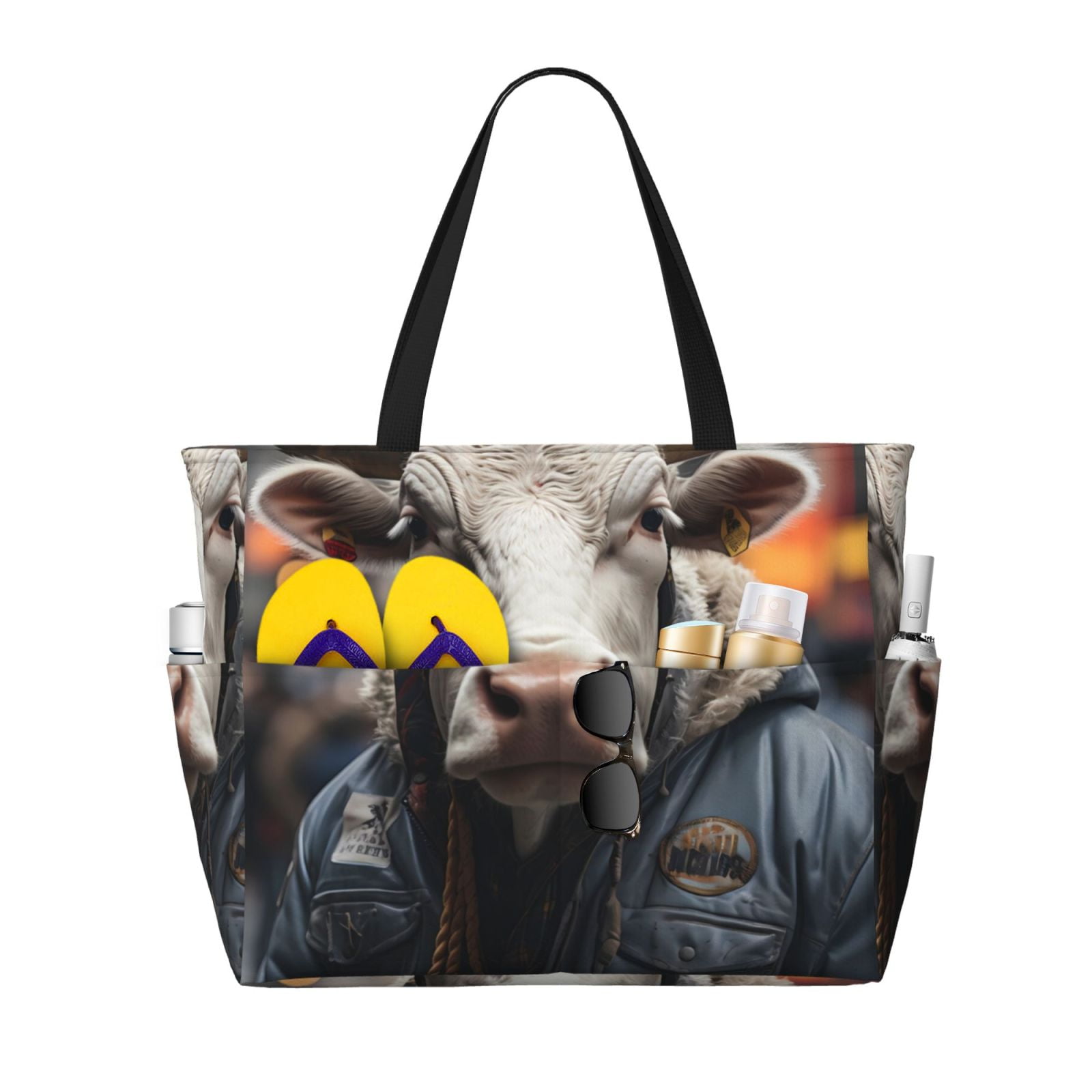 Large Beach Bags Water-resistant Sandproof - Surrealist Cow Cute Beach ...