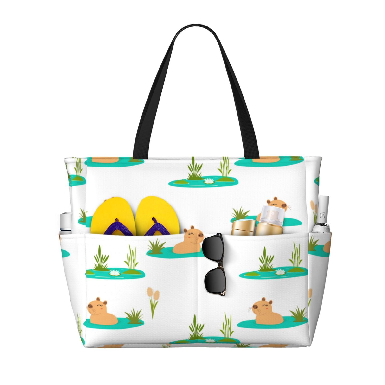 Large Beach Bags Water-resistant Sandproof - Swim Cute Capybaras Cute ...