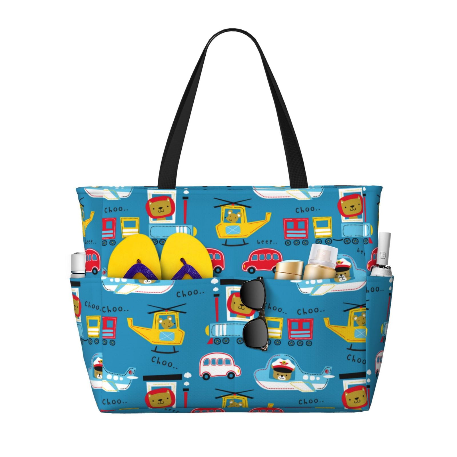 Large Beach Bags Water-resistant Sandproof - Transportations Cute ...