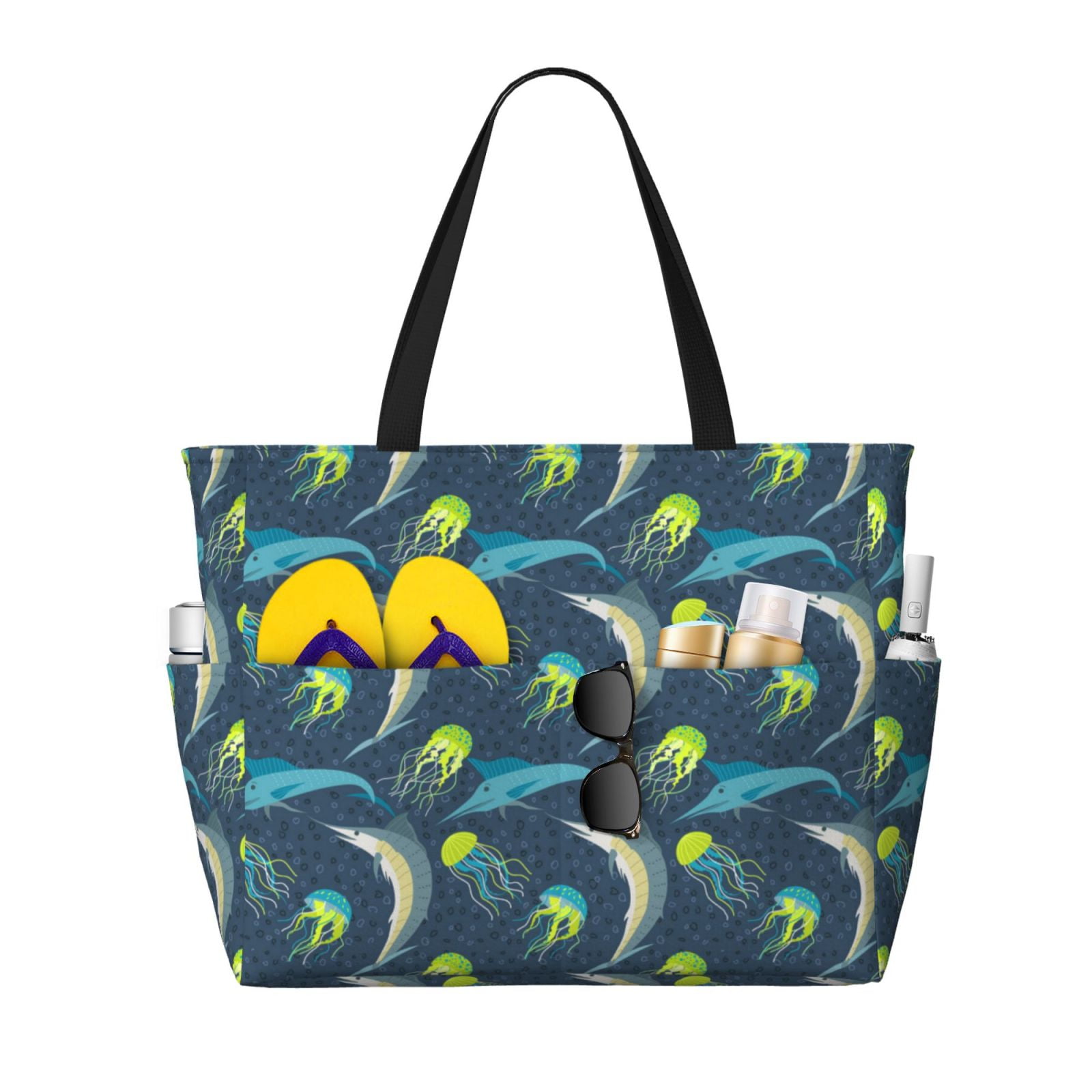 Large Beach Bags Water-resistant Sandproof - Tuna Fish Jellyfish Cute ...