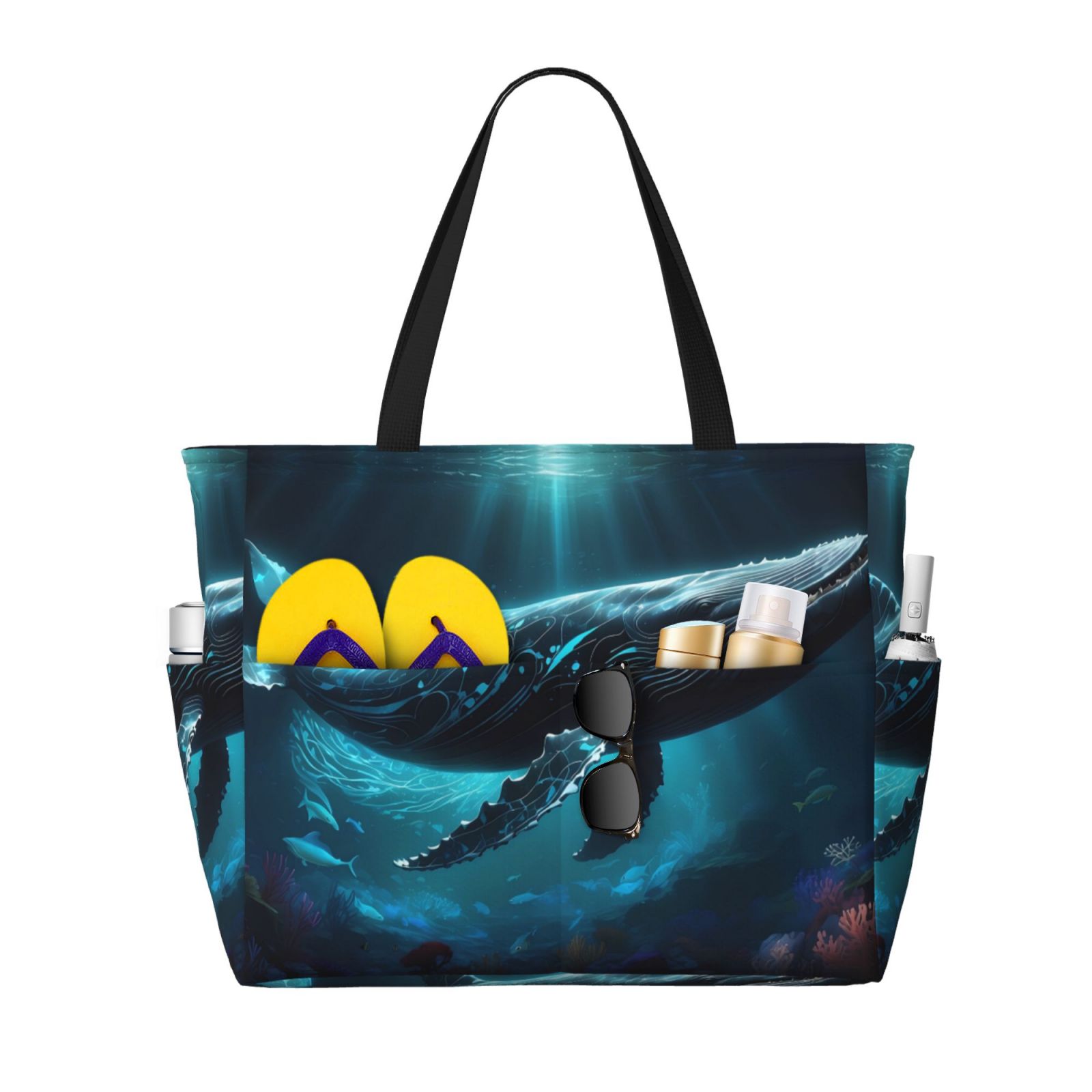 Large Beach Bags Water-resistant Sandproof - Vintage Blue Pattern Whale ...